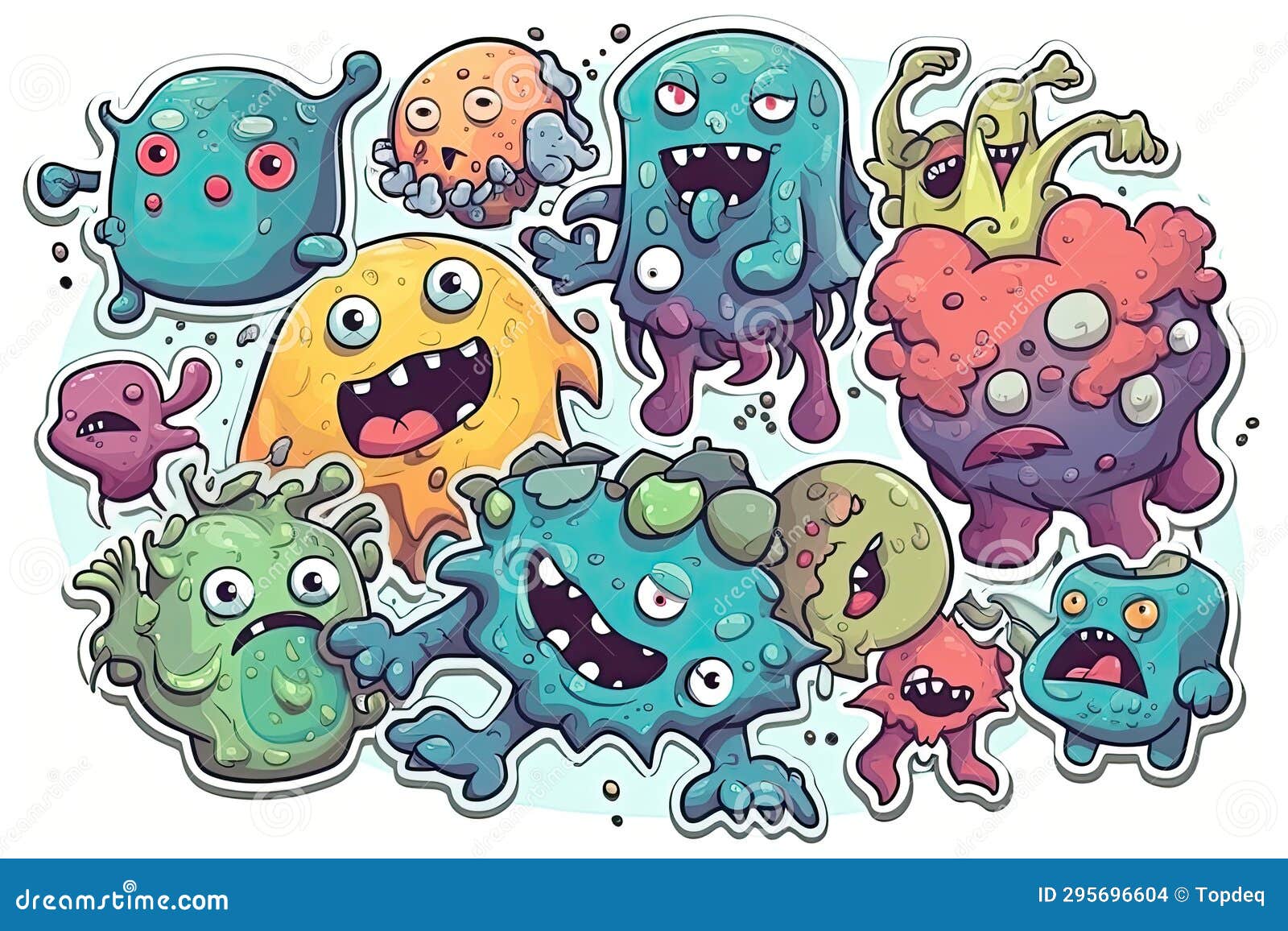 Colorful Sticker Set of Monster Like Characters Viruses and Bacterias ...