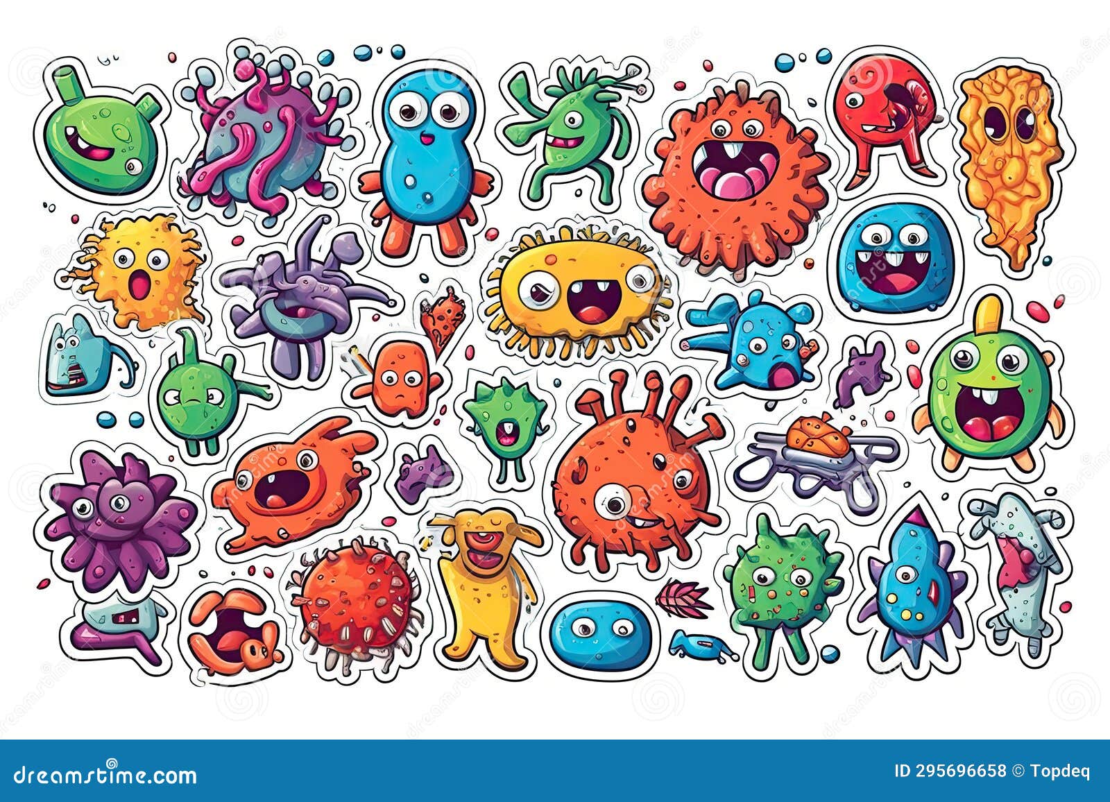 Colorful Sticker Set of Monster Like Characters Viruses and Bacterias ...
