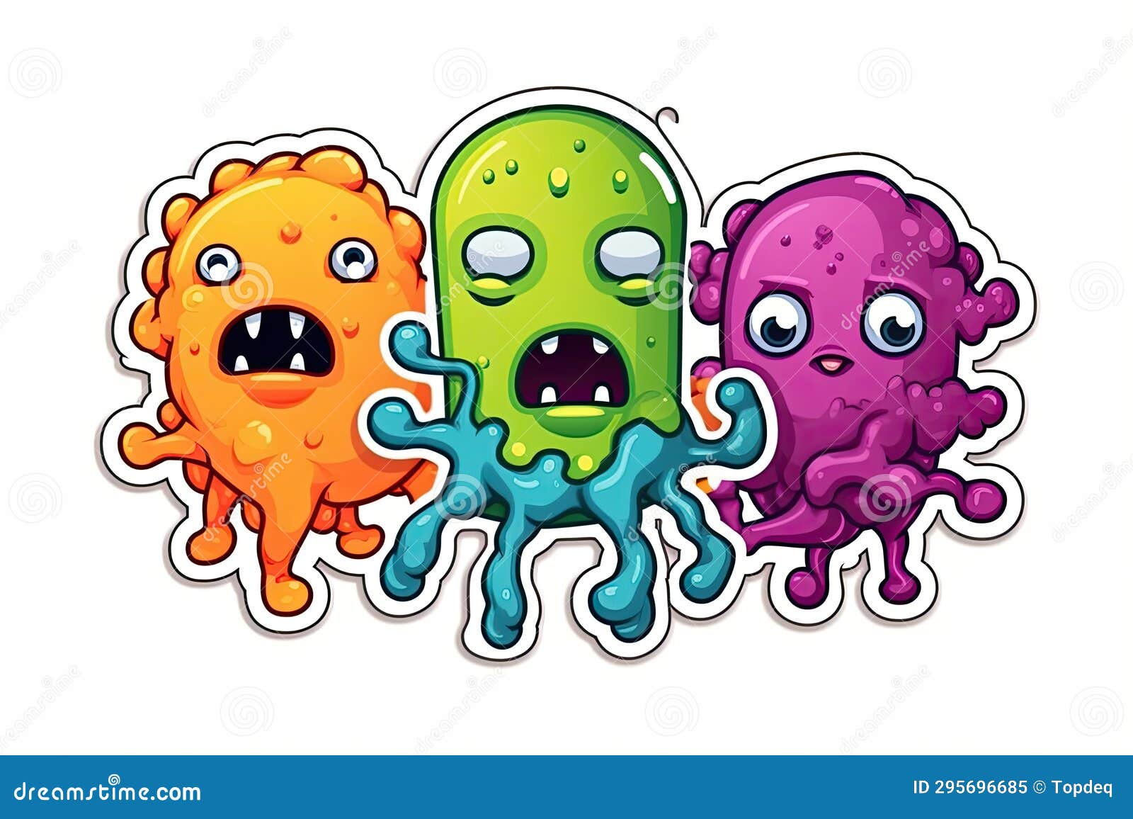 Colorful Sticker Set of Monster Like Characters Viruses and Bacterias ...