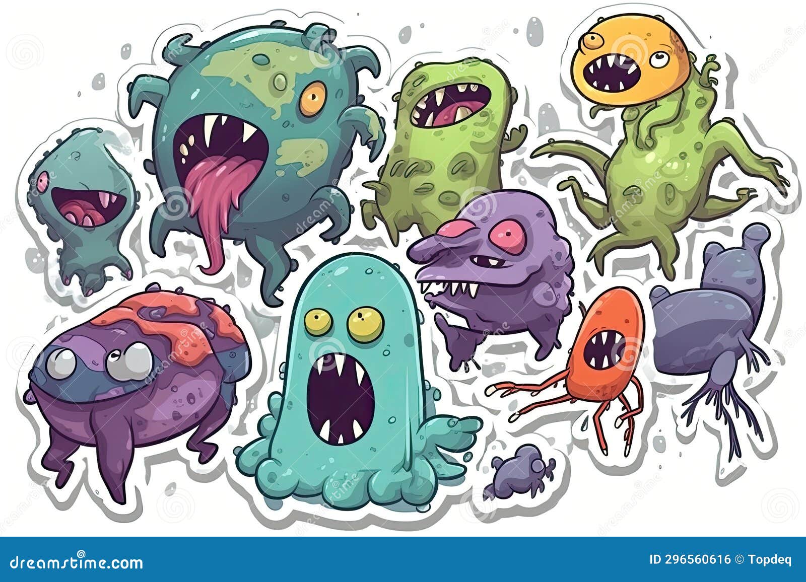 Colorful Sticker Set of Monster Like Characters Viruses and Bacterias ...