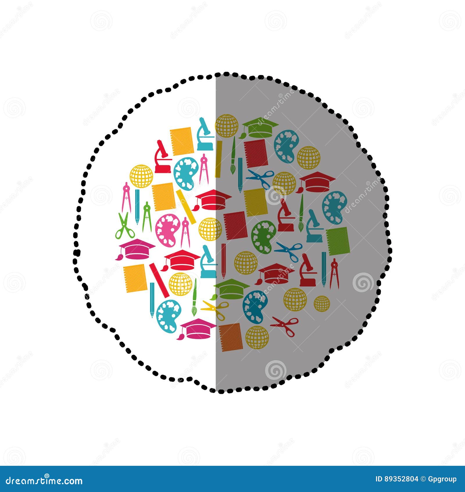 Colorful Sticker Set of Study Icons in Circle Shape Stock Illustration ...