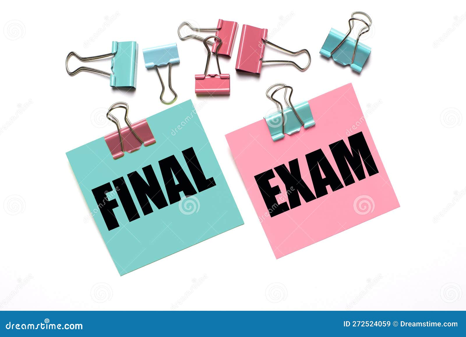 Colorful Stickers with FINAL EXAM Text and Multicolored Paper Clips on ...