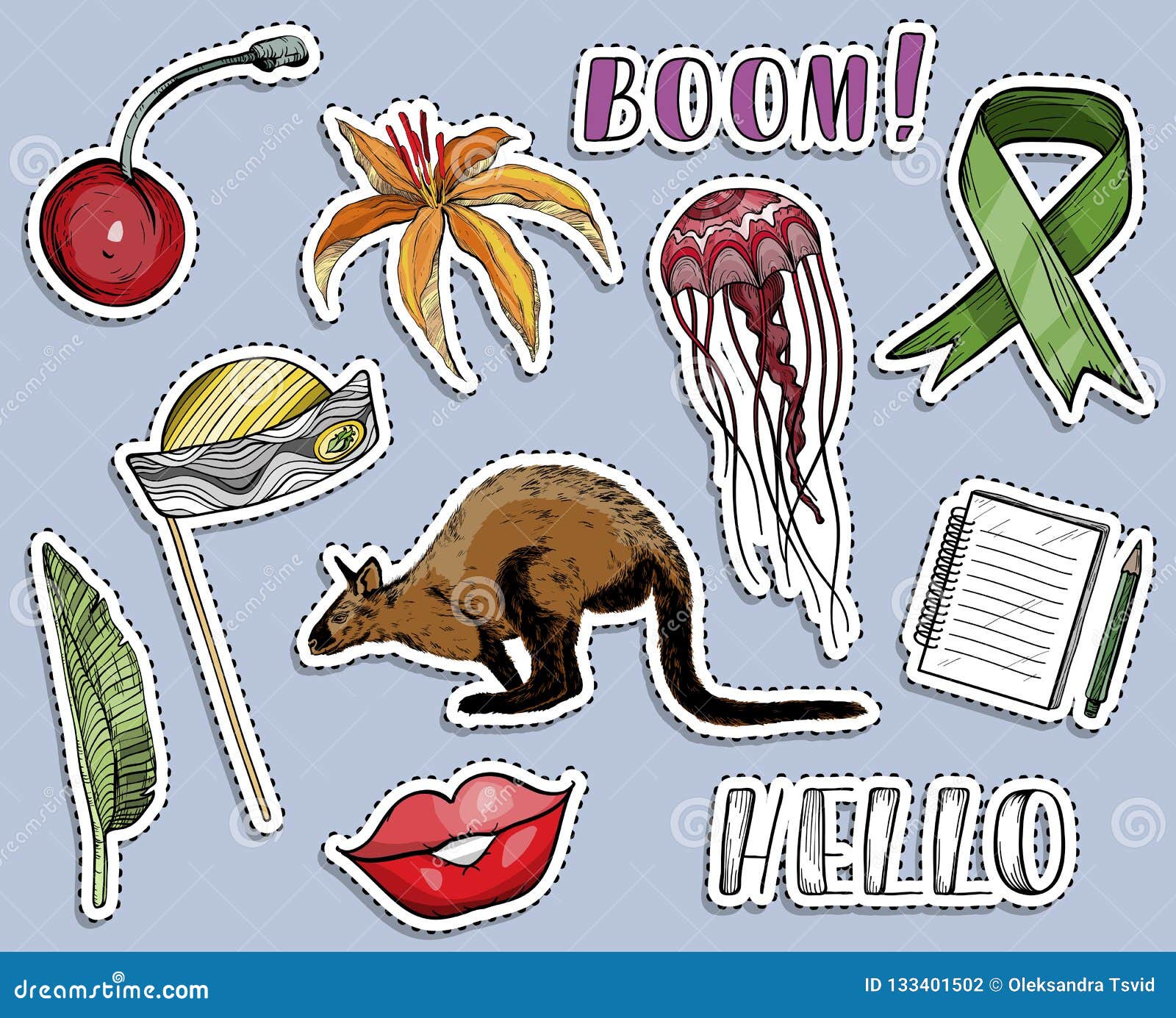 Colorful Stickers Set. Various Objects and Words Stock Vector ...