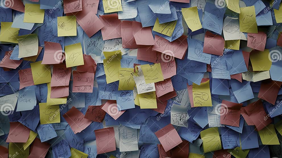 Colorful Sticky Note Wall Filled with Sketches. Stock Illustration ...