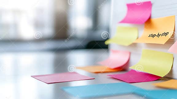 Colorful Sticky Notes Attached To a Whiteboard Guide a Step-by-step ...