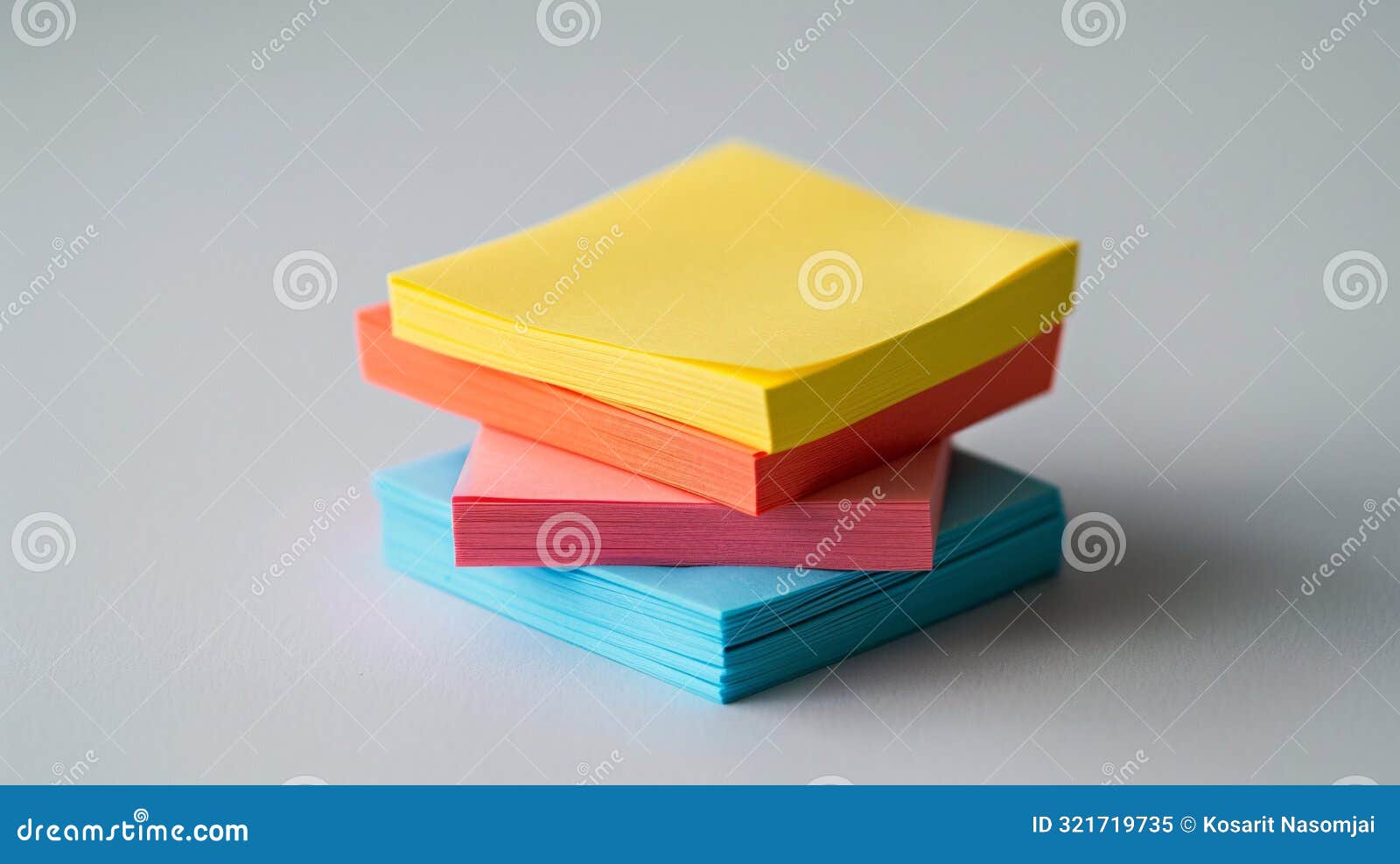 Colorful Sticky Notes on Blue Background. Stack of Blank Yellow, Orange ...