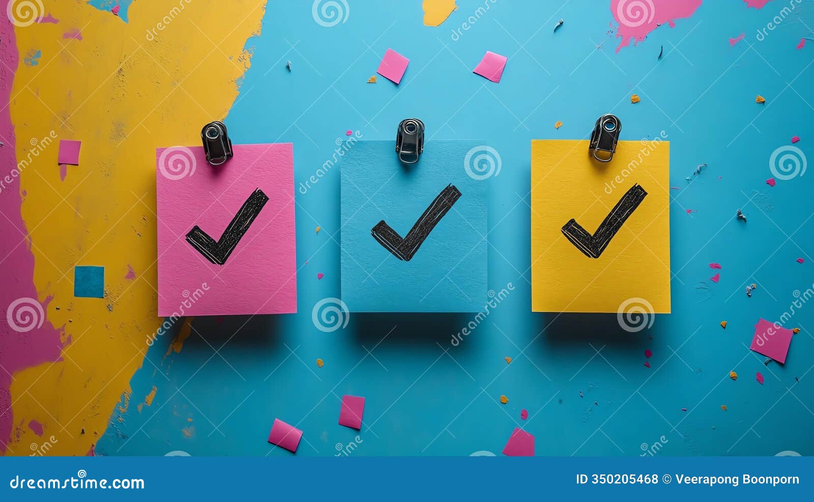 Colorful Sticky Notes with Check Marks Symbolizing Completed Tasks on a ...