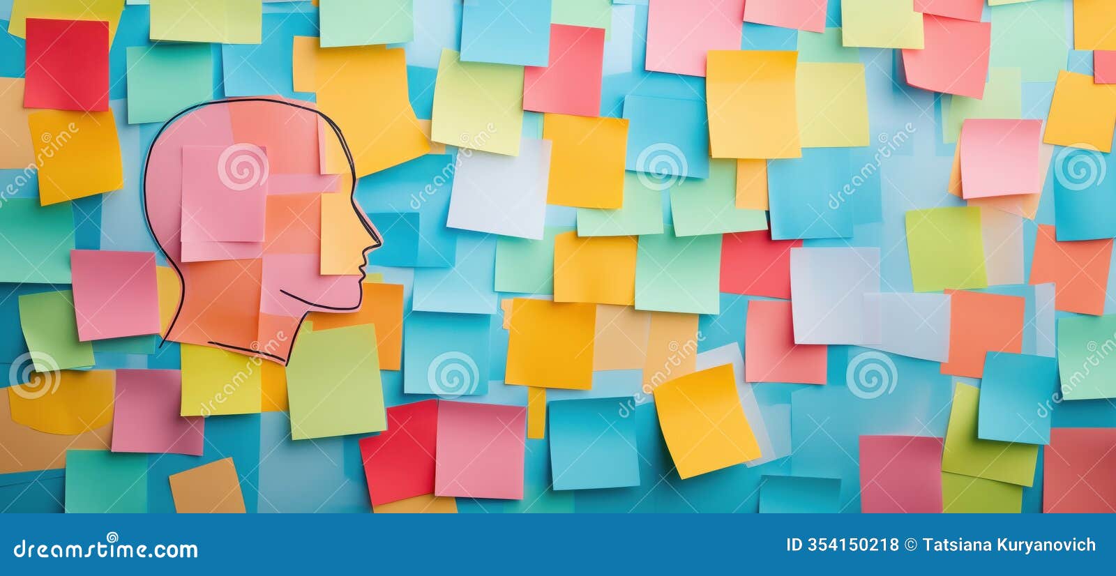 Colorful Sticky Notes Creating a Vibrant Wall Collage with a Silhouette ...