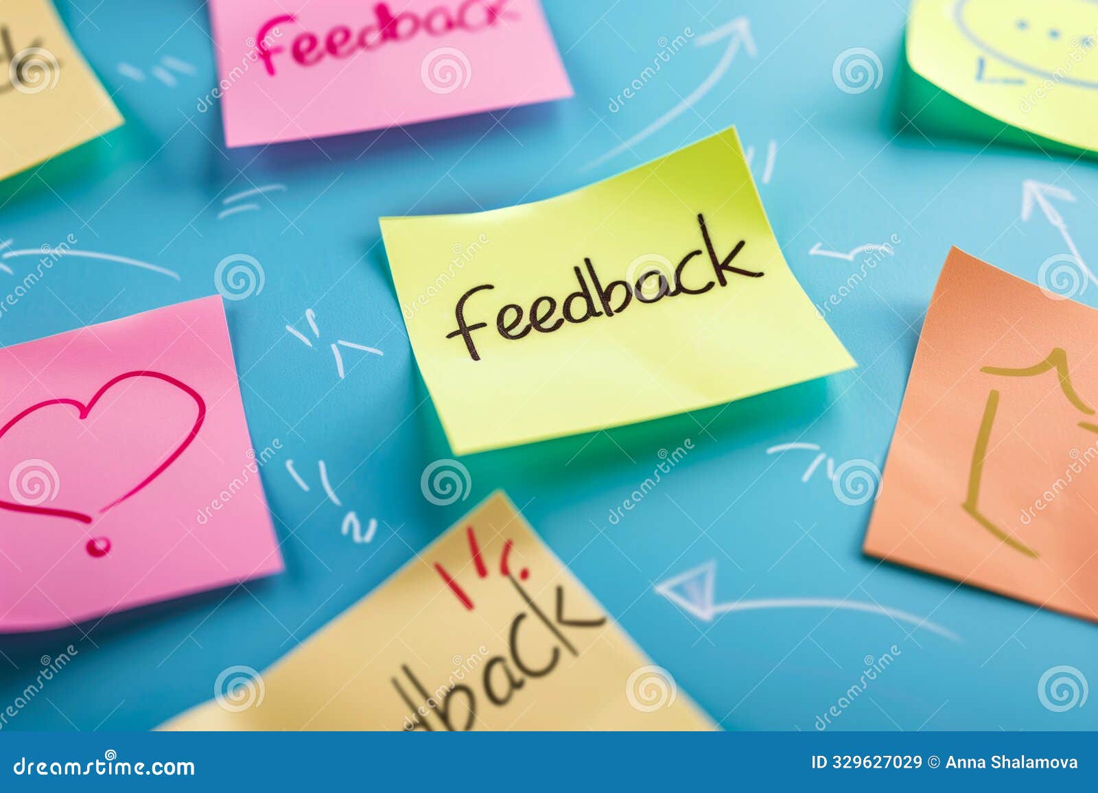 Colorful Sticky Notes With Handwritten Feedback Messages On A Blue ...