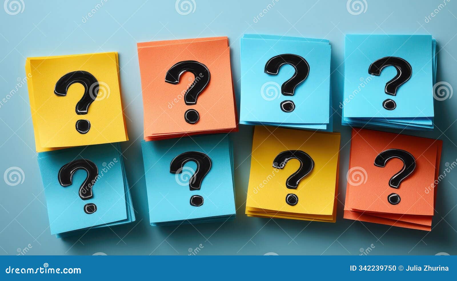 Colorful Sticky Notes with Question Marks on a Blue Background Stock ...