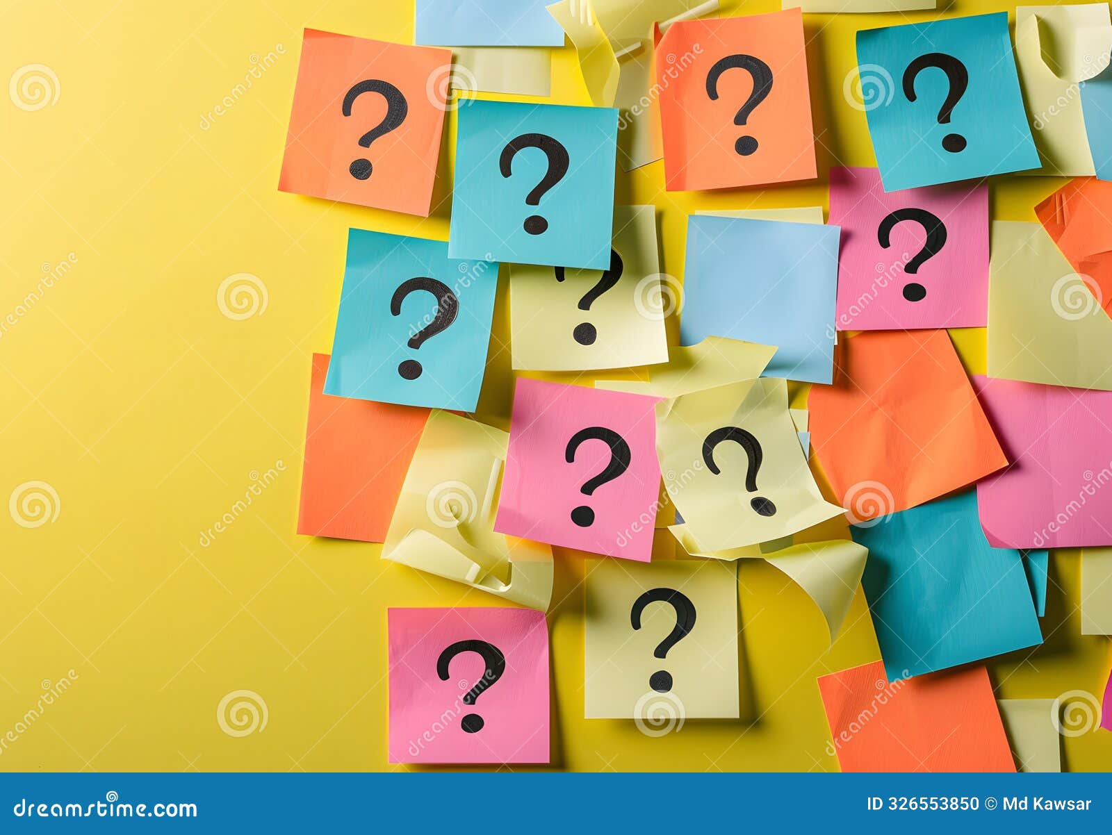 Colorful Sticky Notes with Question Marks on Yellow Background Stock ...