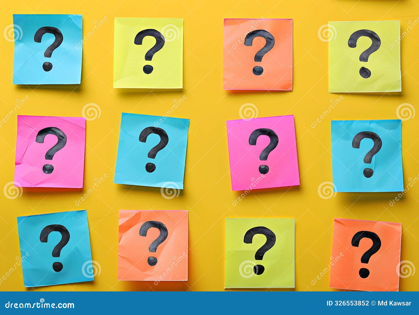 Colorful Sticky Notes with Question Marks on Yellow Background Stock ...