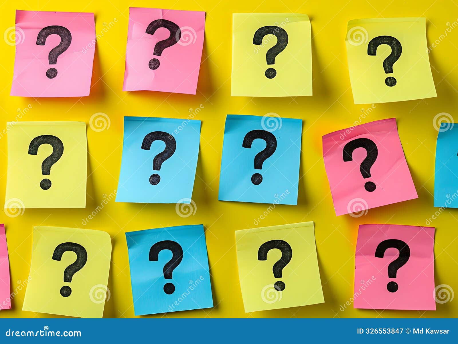 Colorful Sticky Notes with Question Marks on Yellow Background Stock ...