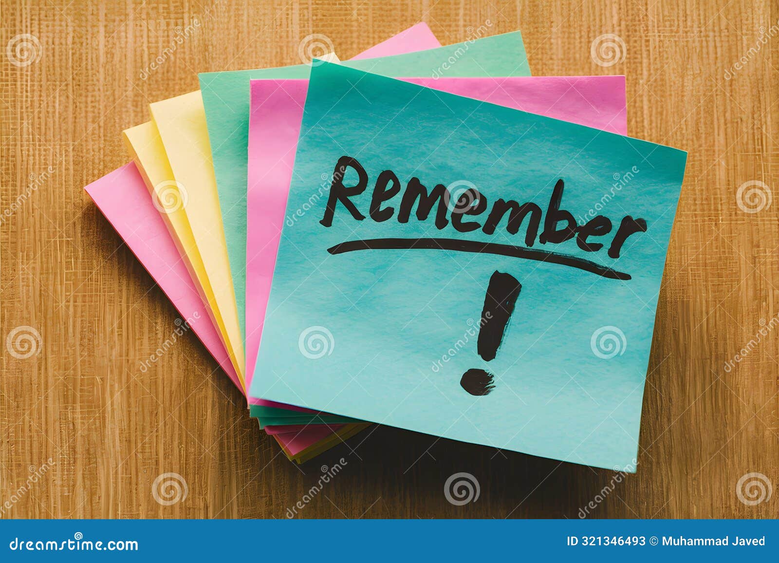 Colorful Sticky Notes with REMEMBER Written in Black on Turquoise Note ...