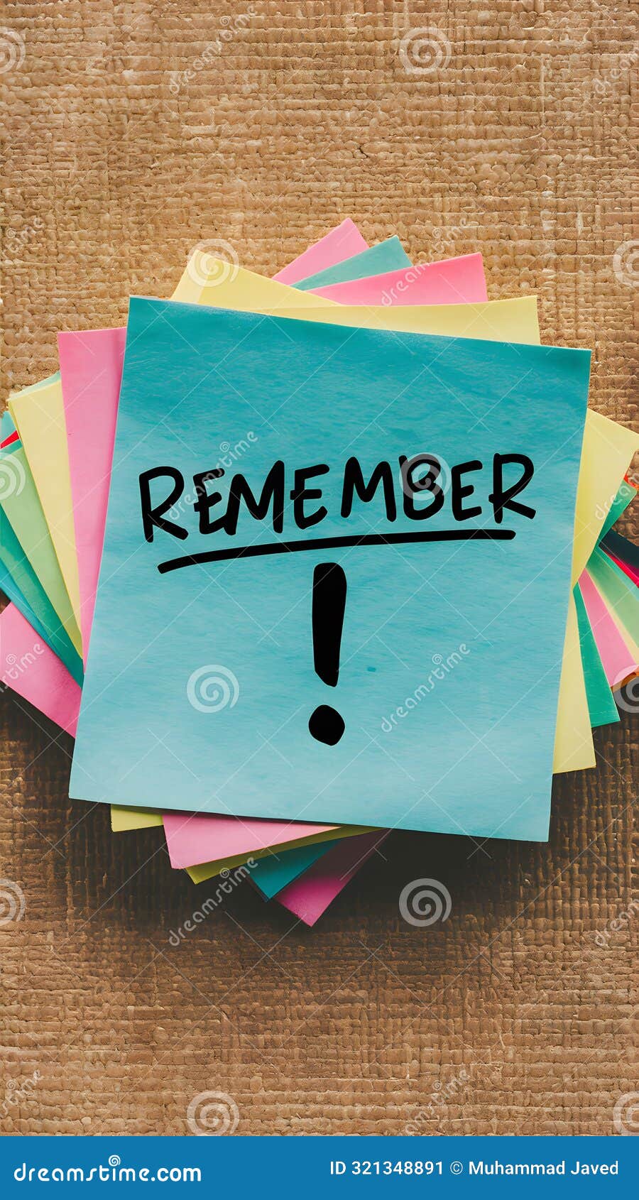 Colorful Sticky Notes with REMEMBER Written in Black on Turquoise Note ...