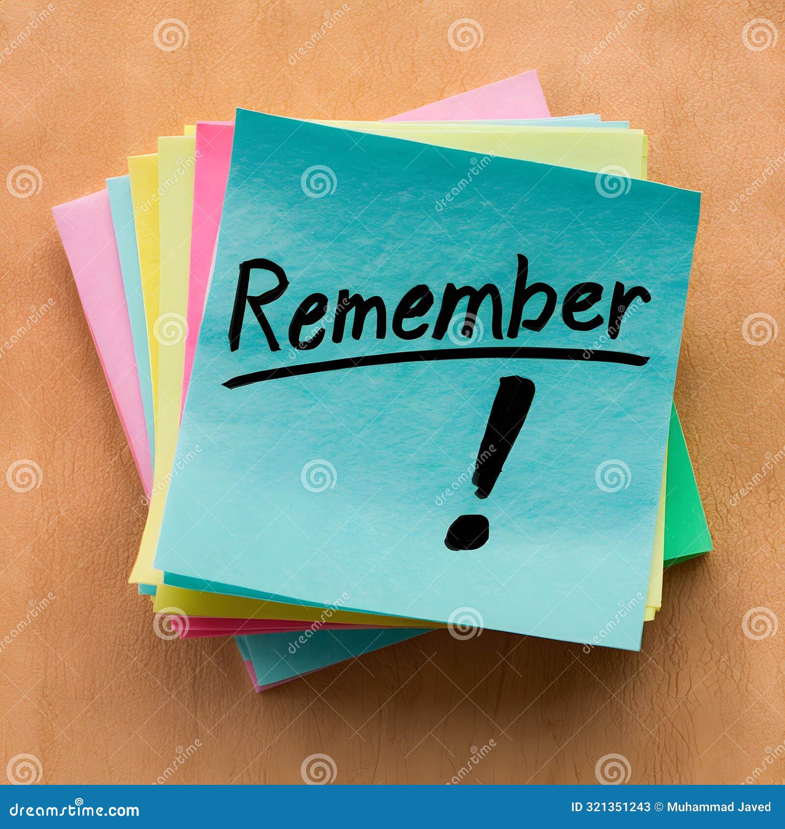 Colorful Sticky Notes with REMEMBER Written in Black on Turquoise Note ...