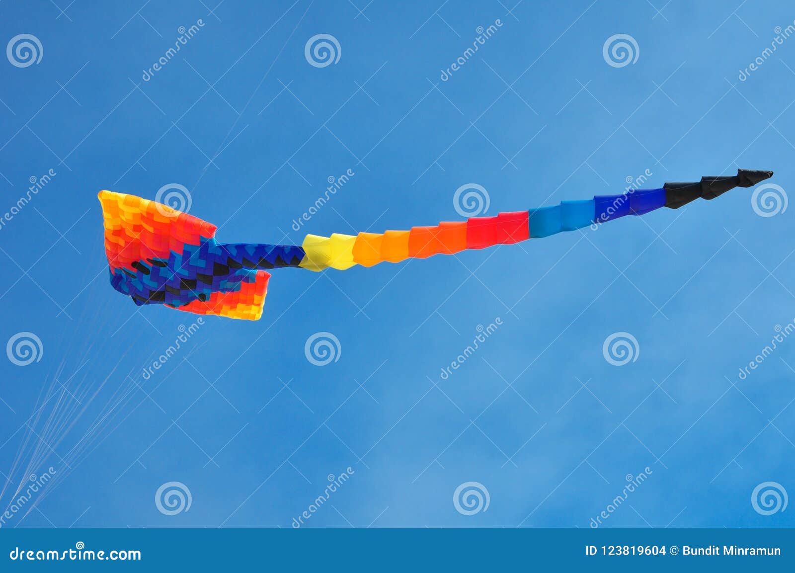 Colorful Stingray Fancy Kite Flying in the Blue Sky. Stock Photo ...