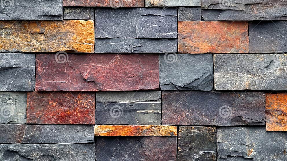 Colorful Stone Wall with Various Textured Bricks Stock Image - Image of ...