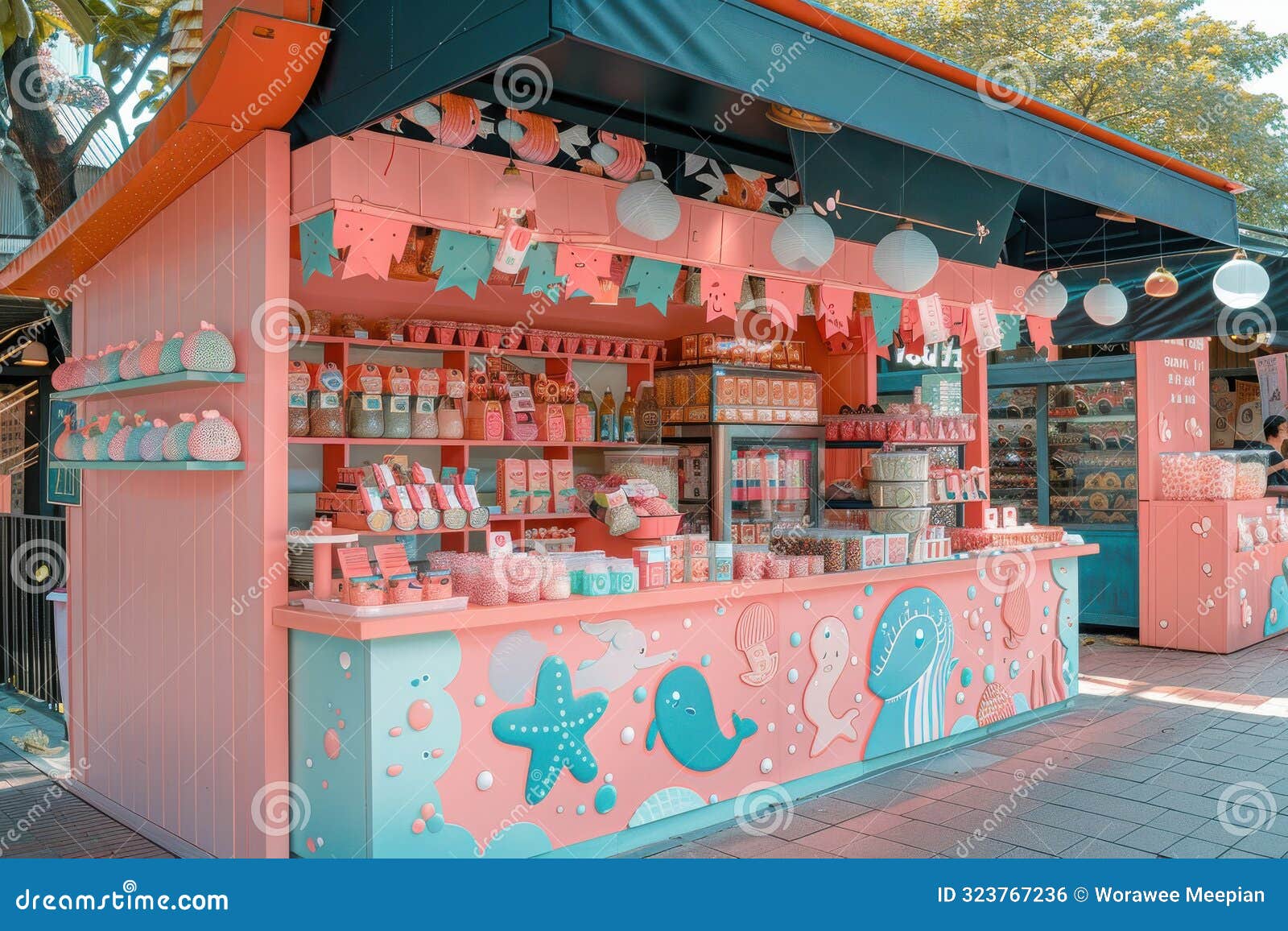 A Colorful Store with a Pink and Blue Theme. Display Booth Concept ...