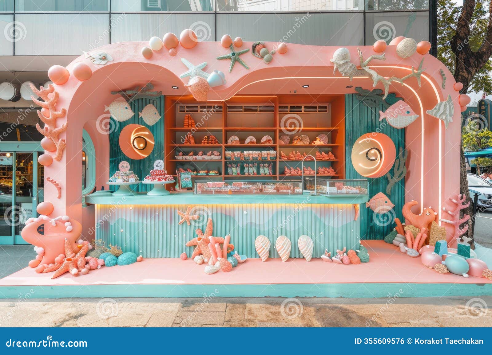 A Colorful Store with a Pink and Blue Theme. Display Booth Concept ...