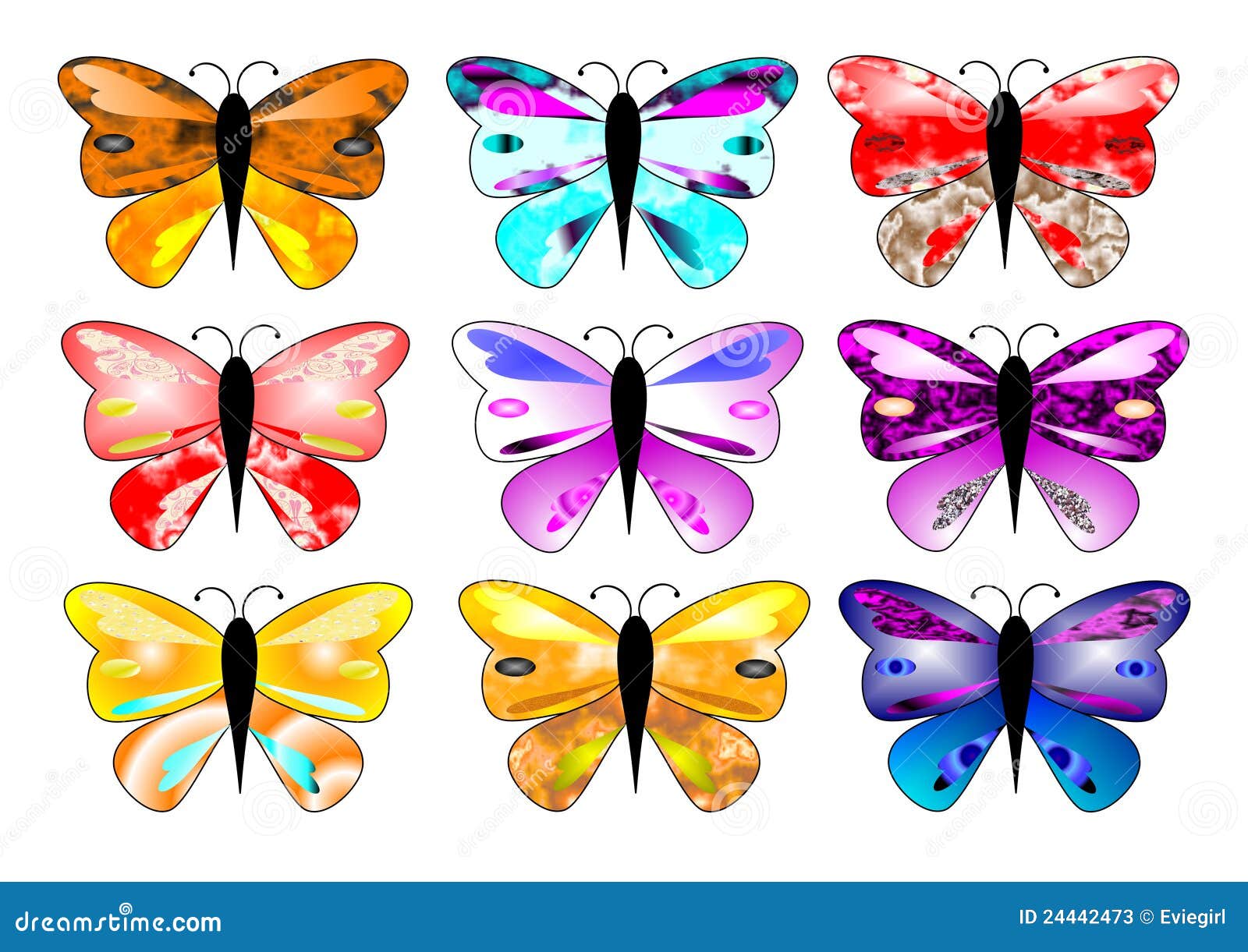 Colorful Striking Butterflies X 9 Stock Illustration - Illustration of ...