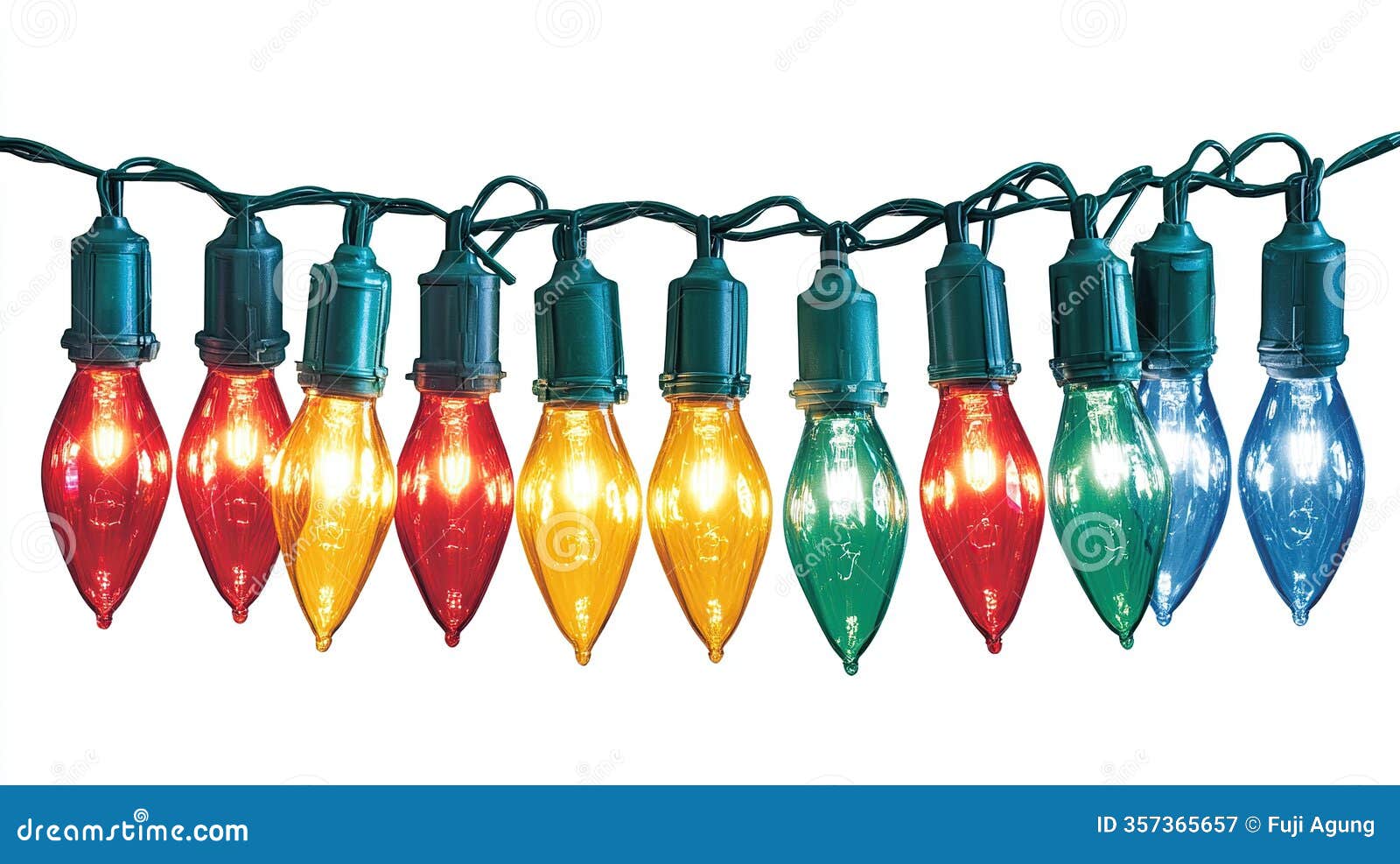 Colorful String of Christmas Lights Isolated on White Background Stock ...