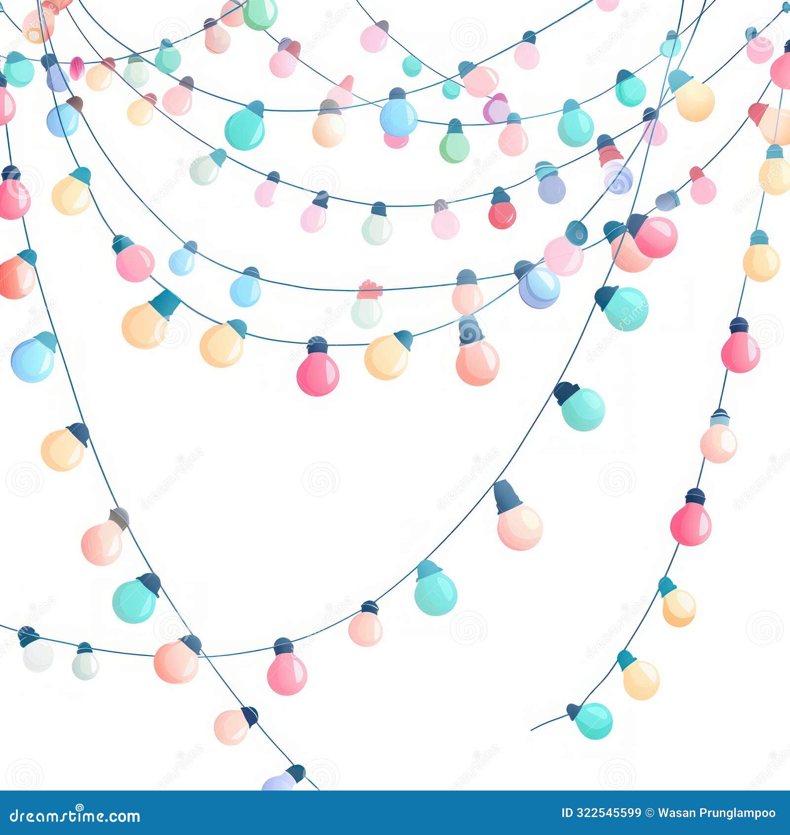 Colorful String Lights with Pastel Bulbs Hanging Against a White ...