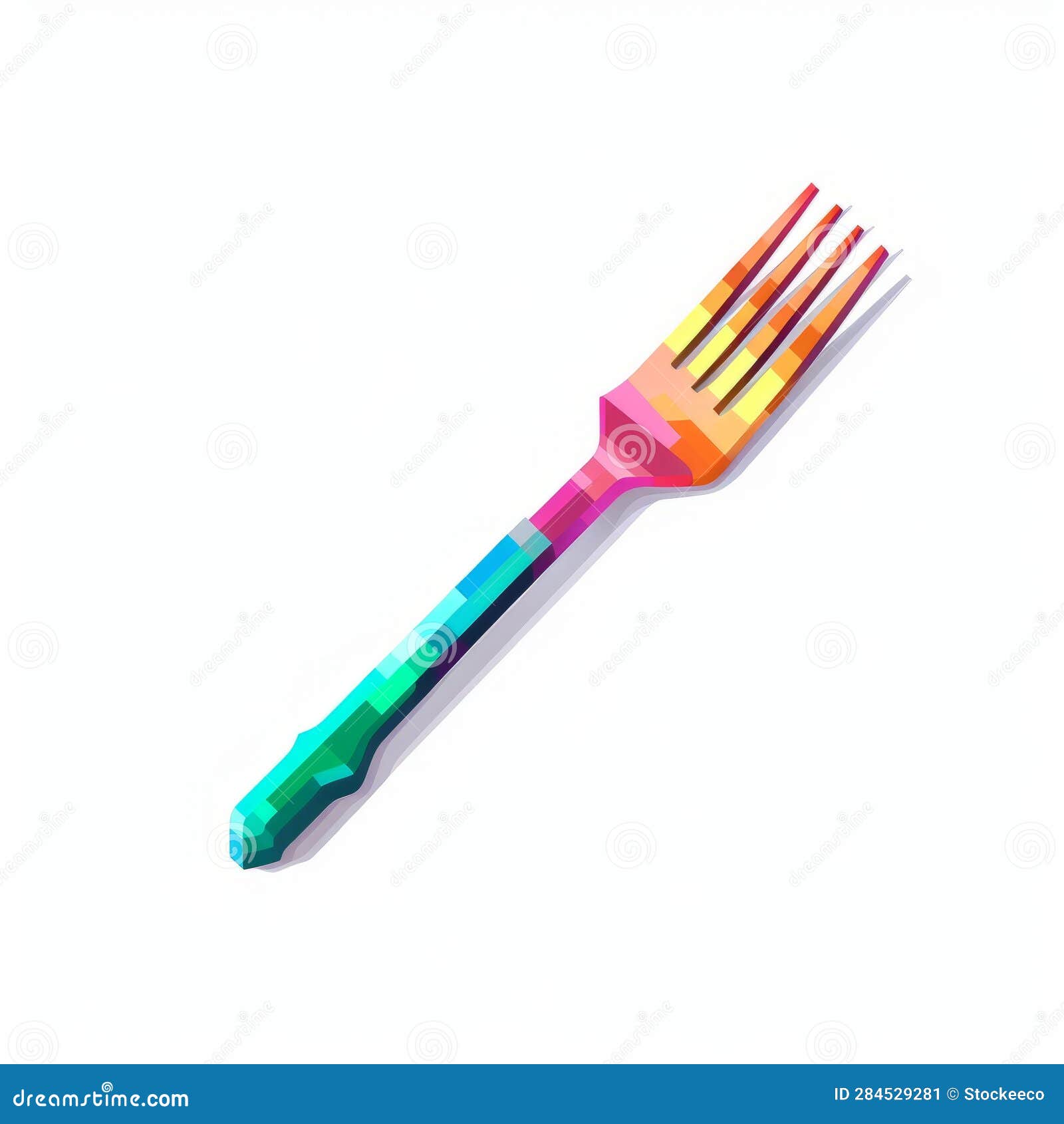 Colorful Striped Pixel Art Fork with Low Poly Style Stock Illustration ...