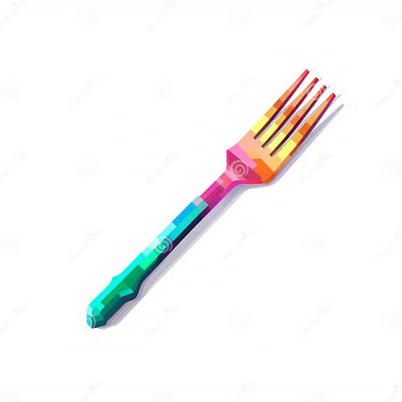 Colorful Striped Pixel Art Fork with Low Poly Style Stock Illustration ...