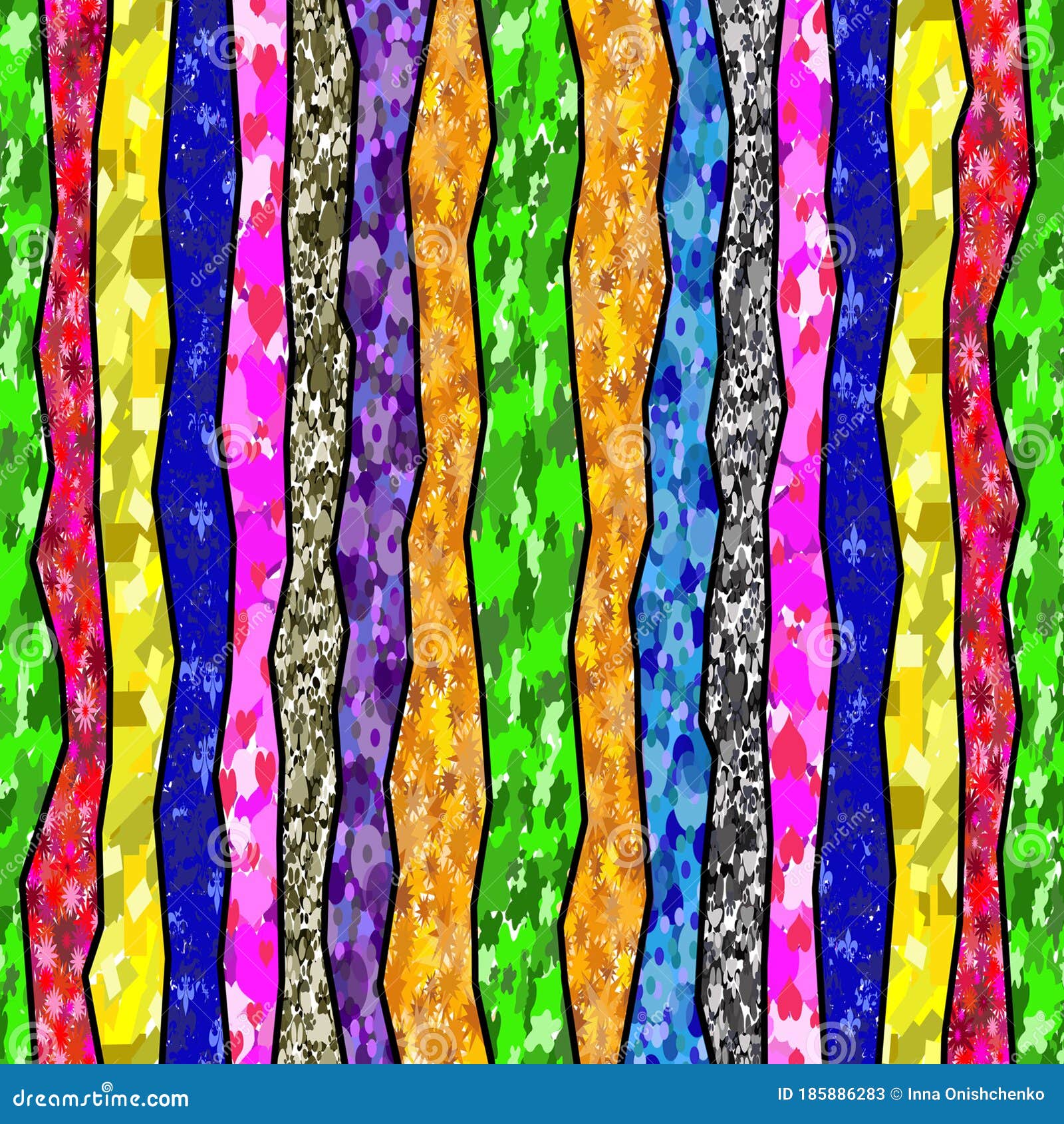 The Multi-colored Illustration of Motley Stripes with Bright Drawings ...