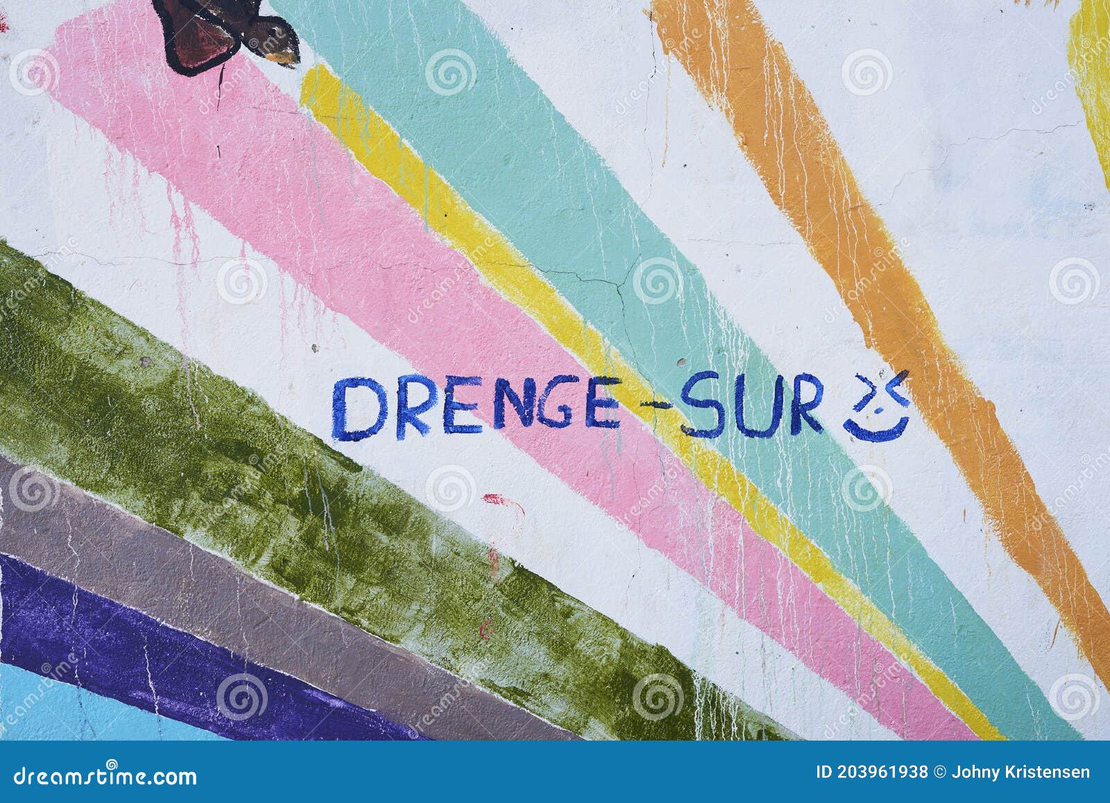 Colorful Stripes and Writing on a Rustic Wall Stock Photo - Image of ...