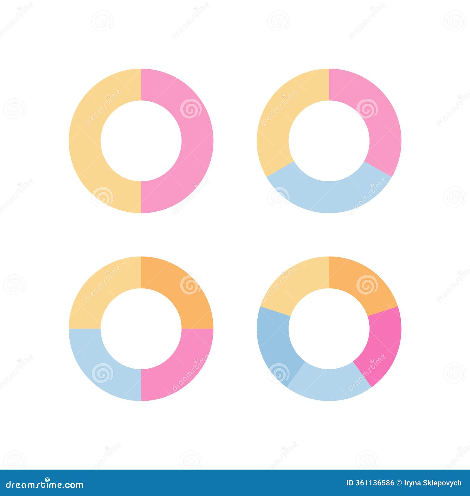 Colorful Structure with 2, 3, 4, 5 Elements. Pie Diagram. Circular ...