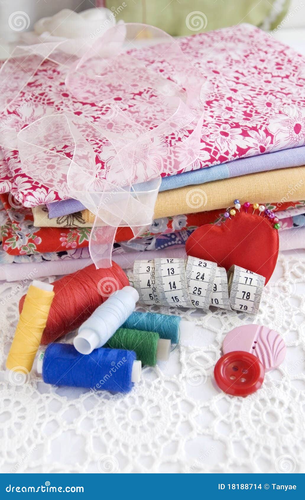 Colorful Stuff for Sewing at Home Stock Photo - Image of domestic ...