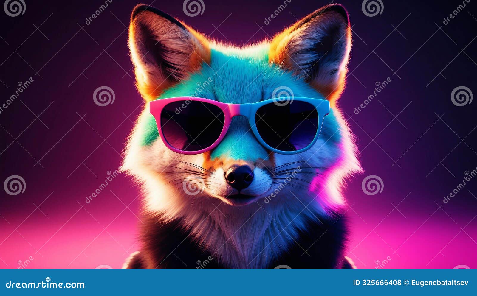 Colorful, Stylized Fox Wearing Sunglasses in Neon, Synthwave Aesthetic ...