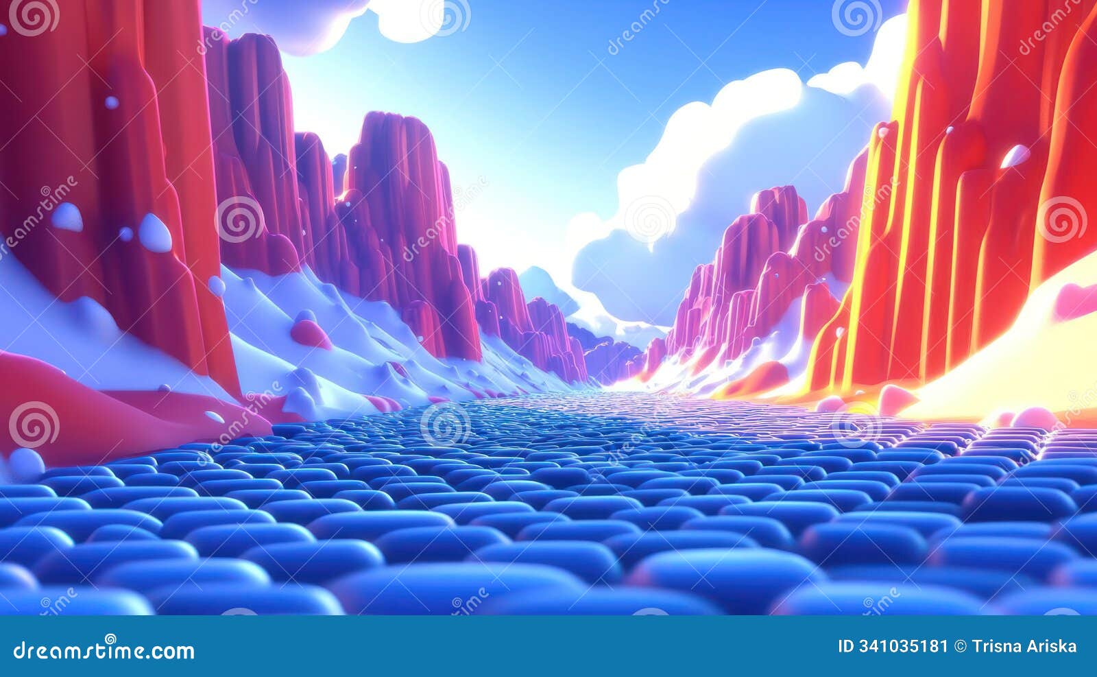 A Colorful, Stylized Landscape Featuring Vibrant Hills and a Textured ...
