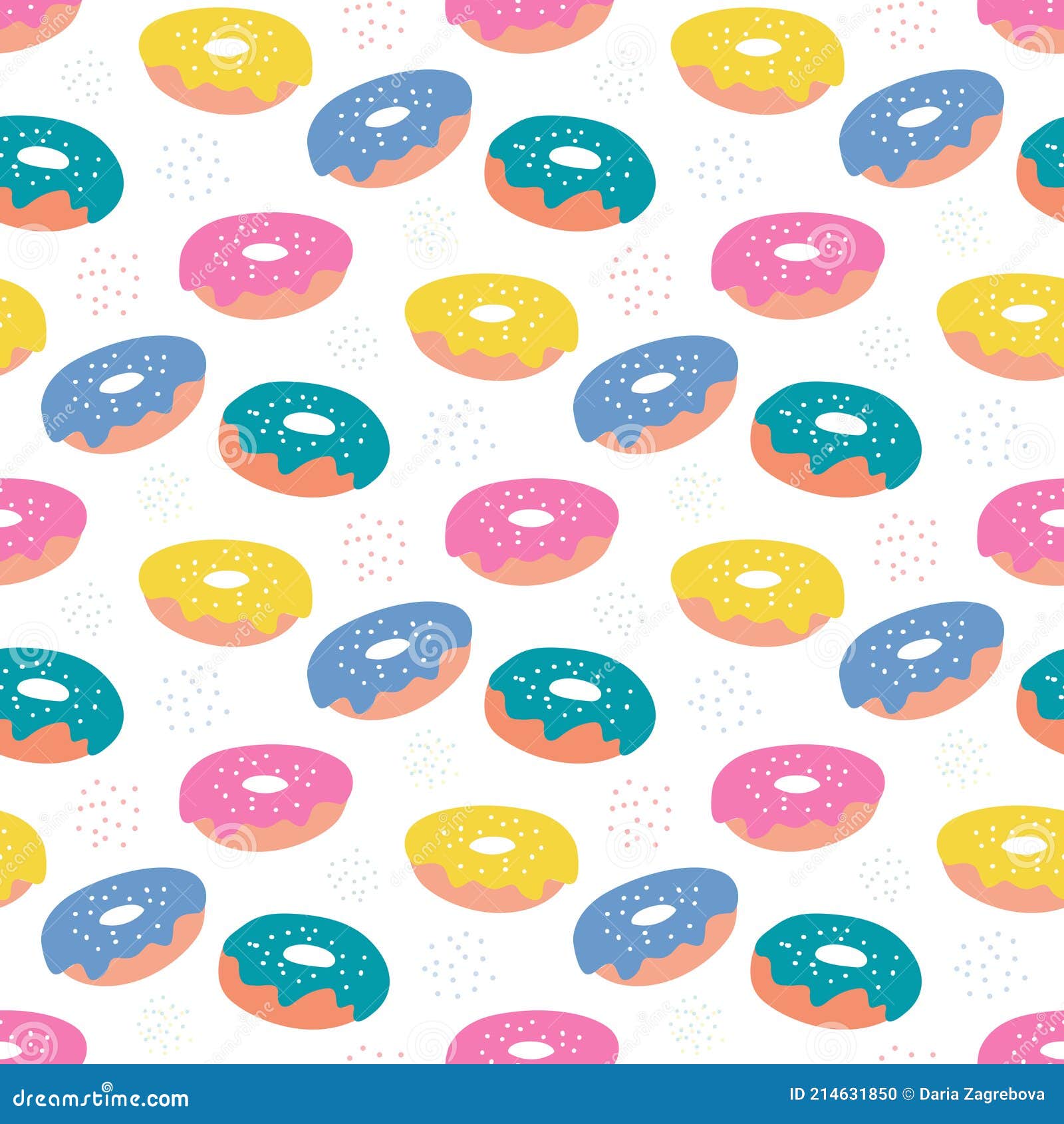 Colorful Sugar Donuts with Icing on a White Background. Vector Seamless ...
