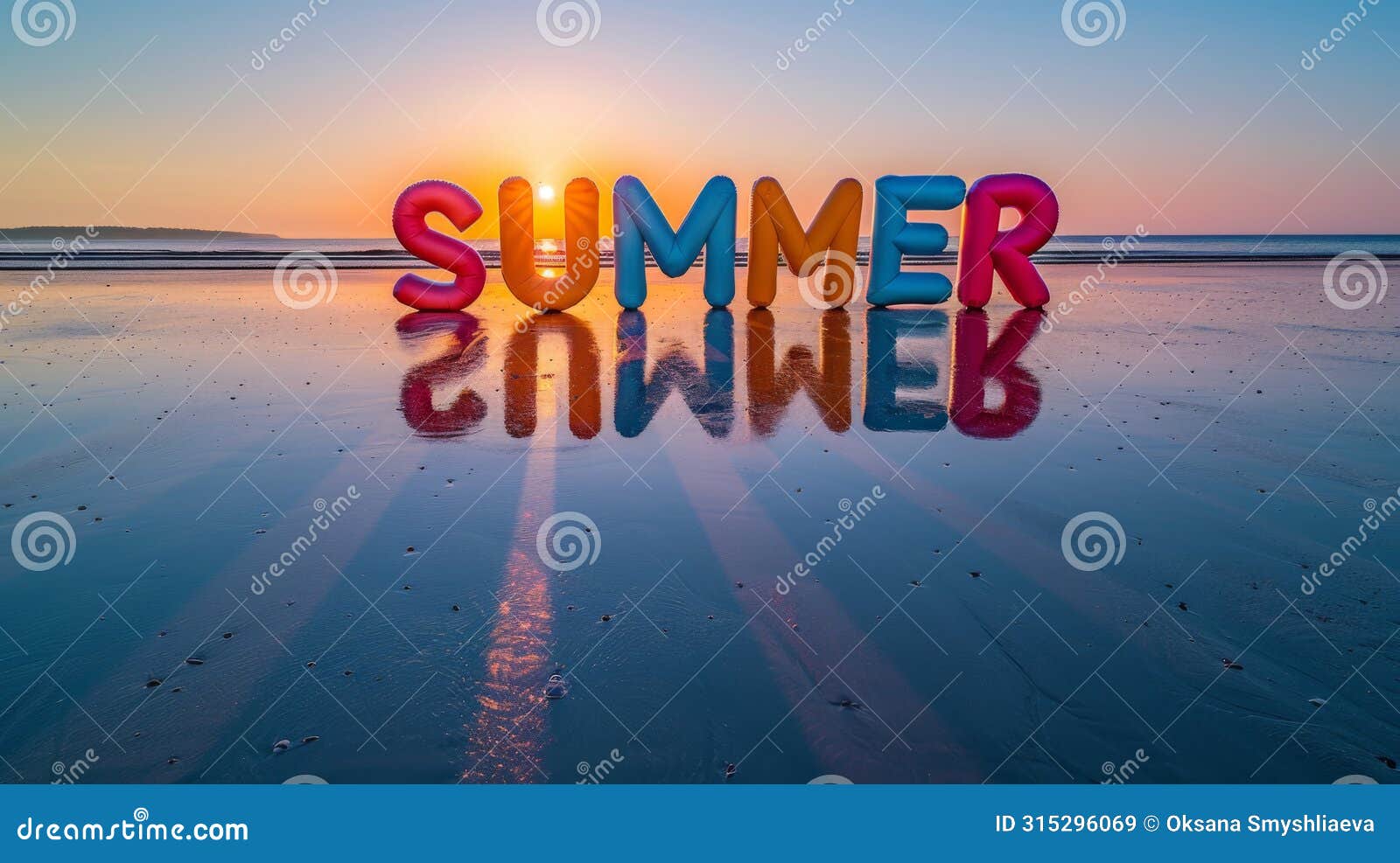 Colorful Summer Balloon Letters on Beach at Sunset Stock Image - Image ...