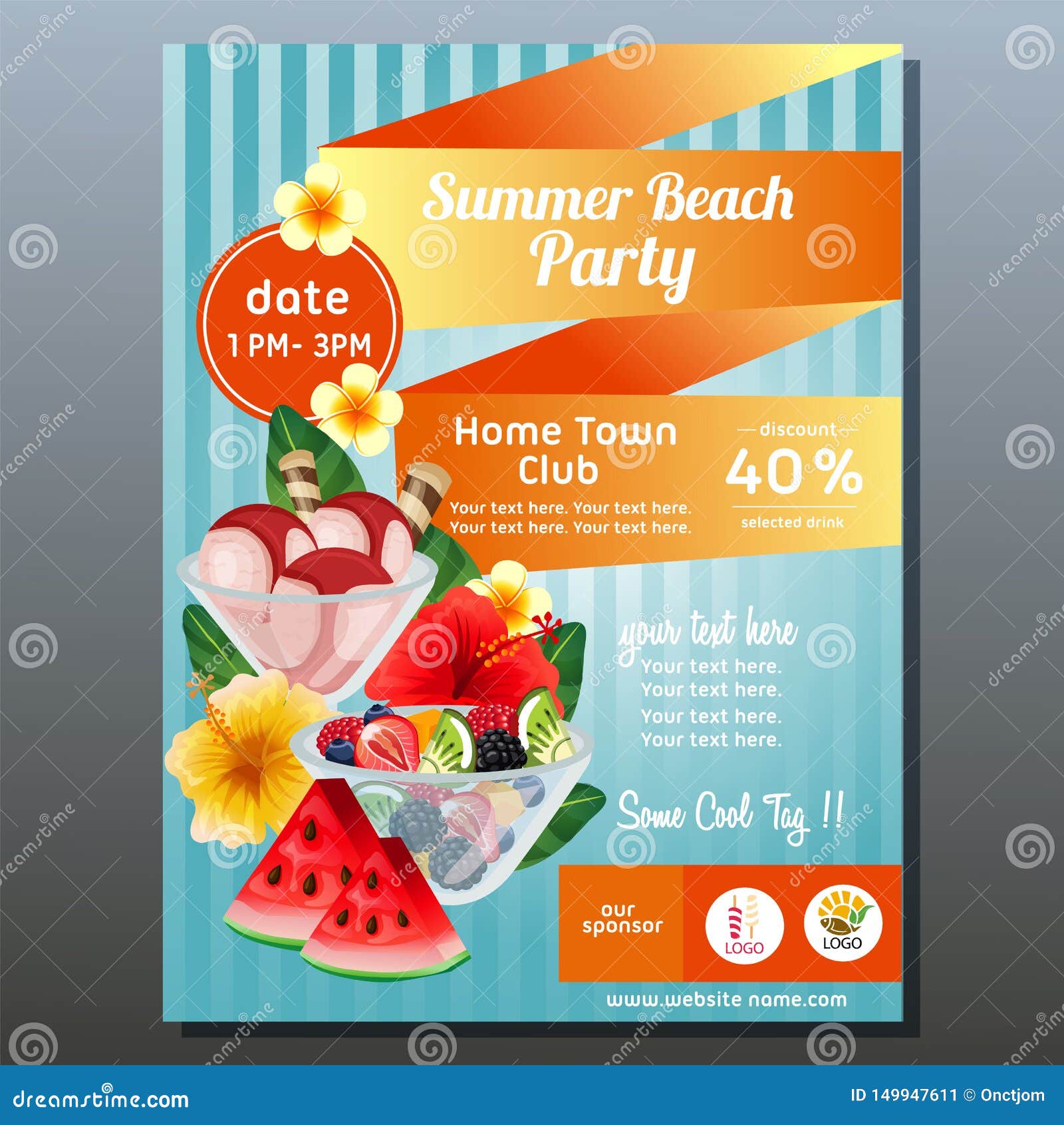 Colorful Summer Beach Party Poster with Refreshment Stock Vector ...