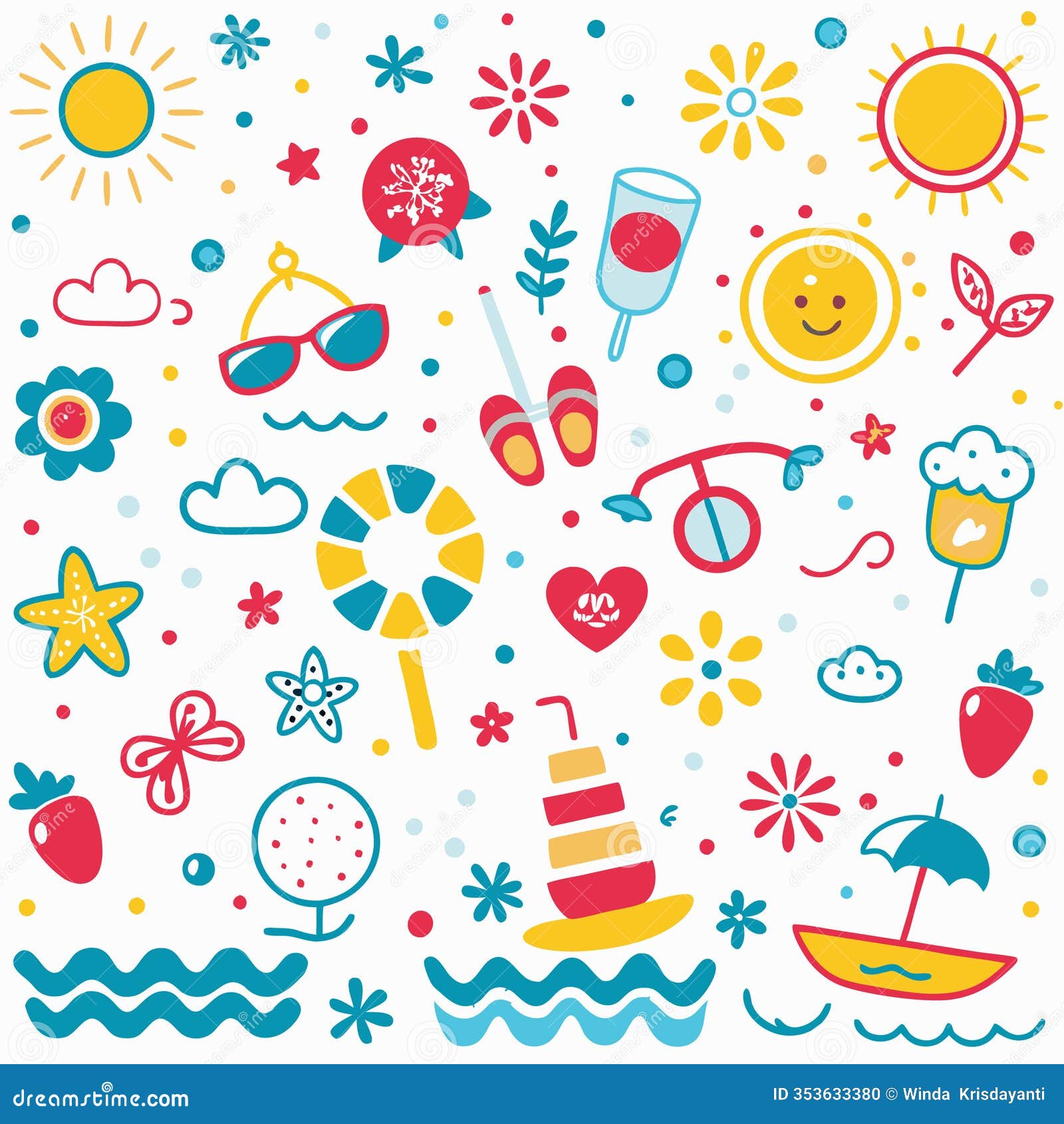 Colorful Summer Doodles Pattern Stock Vector - Illustration of holiday ...