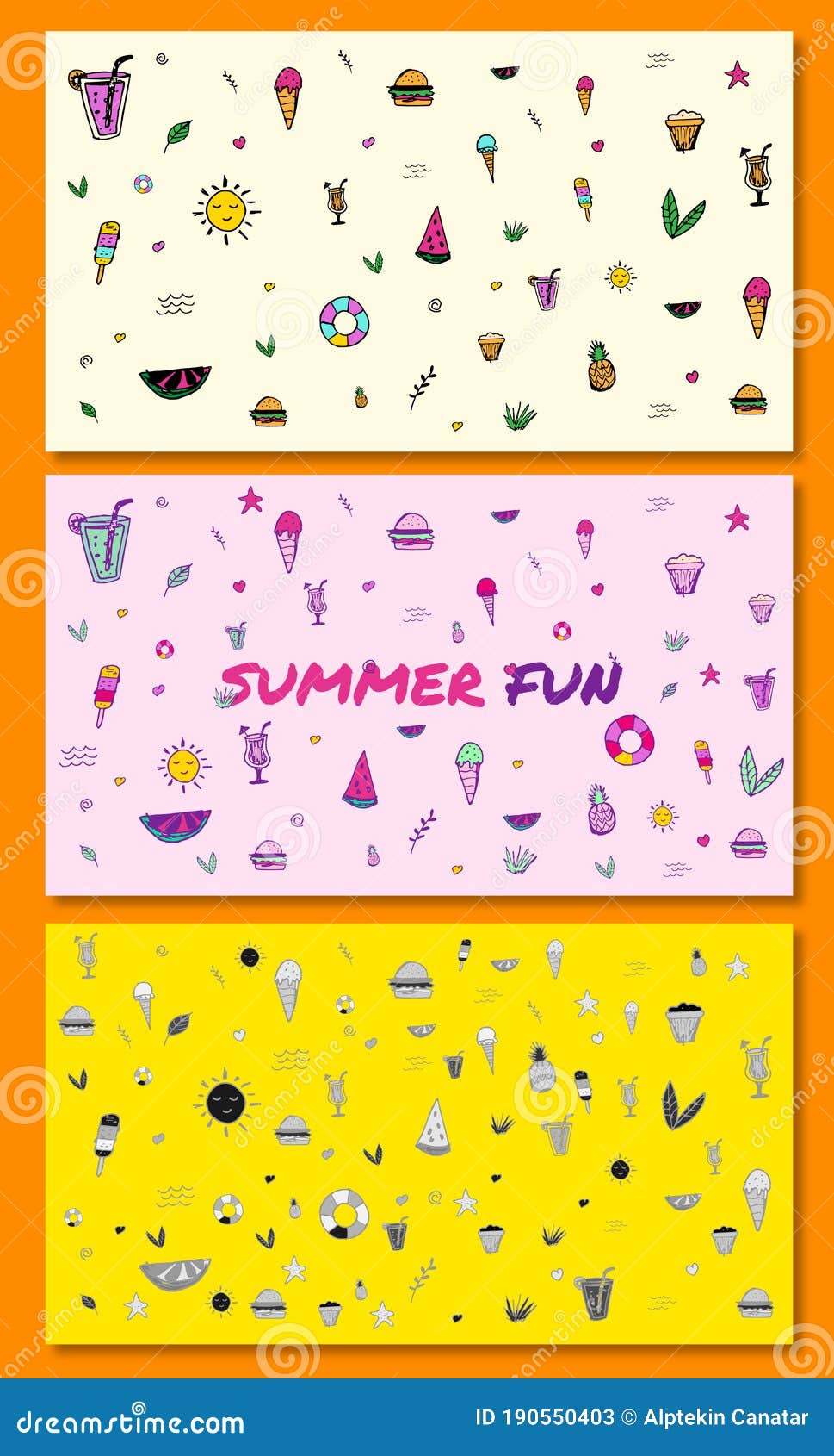 Colorful Summer Fun Background In Hand Drawn Vector Elemnts ...