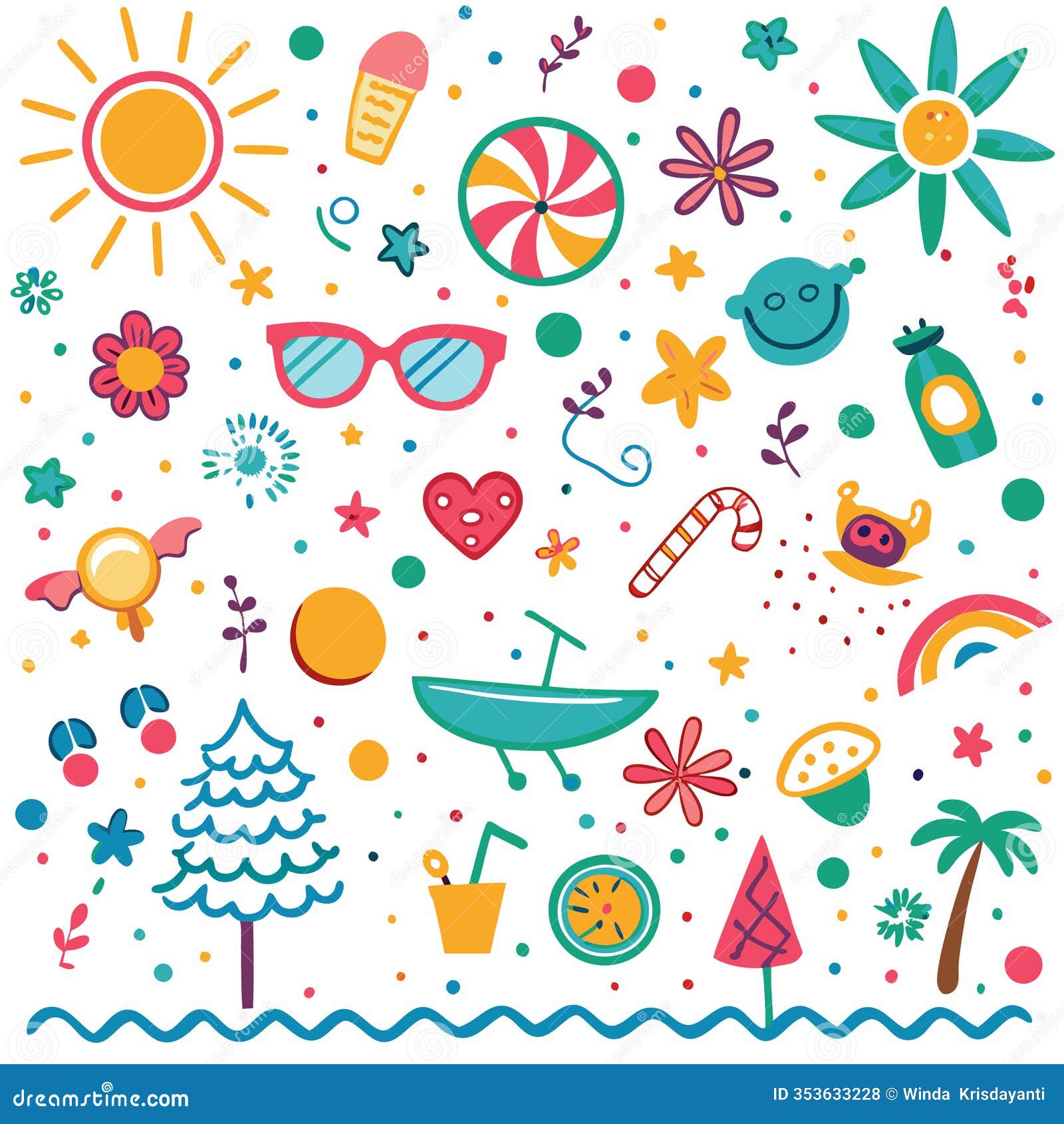 Colorful Summer and Holiday Doodles. (2 Stock Vector - Illustration of ...