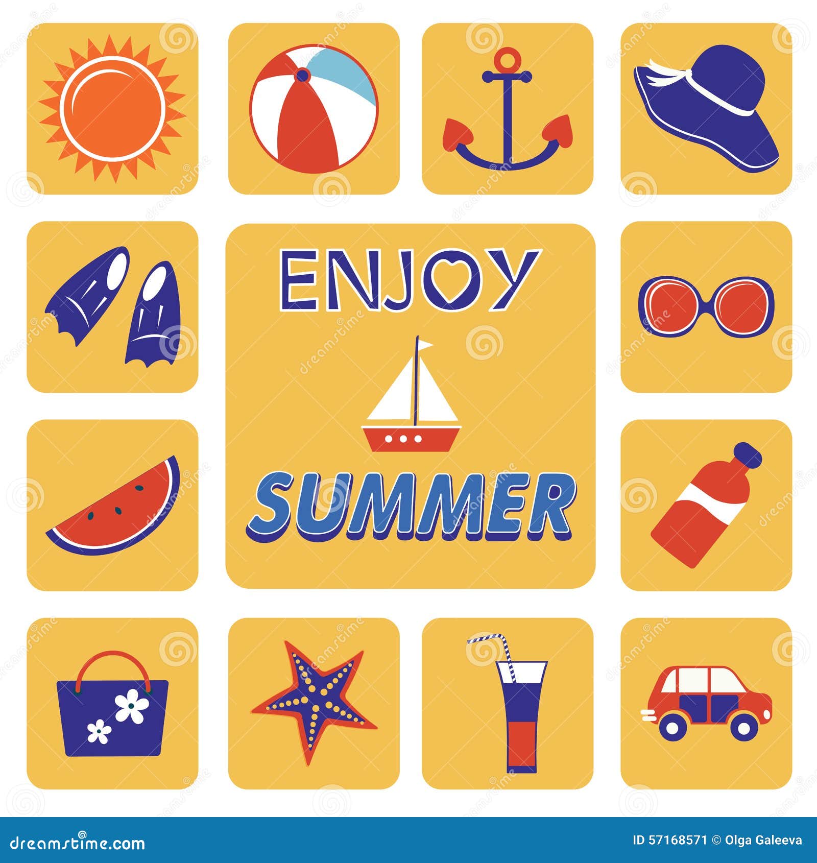 Colorful Summer Icons Collection Stock Vector - Illustration of cartoon ...