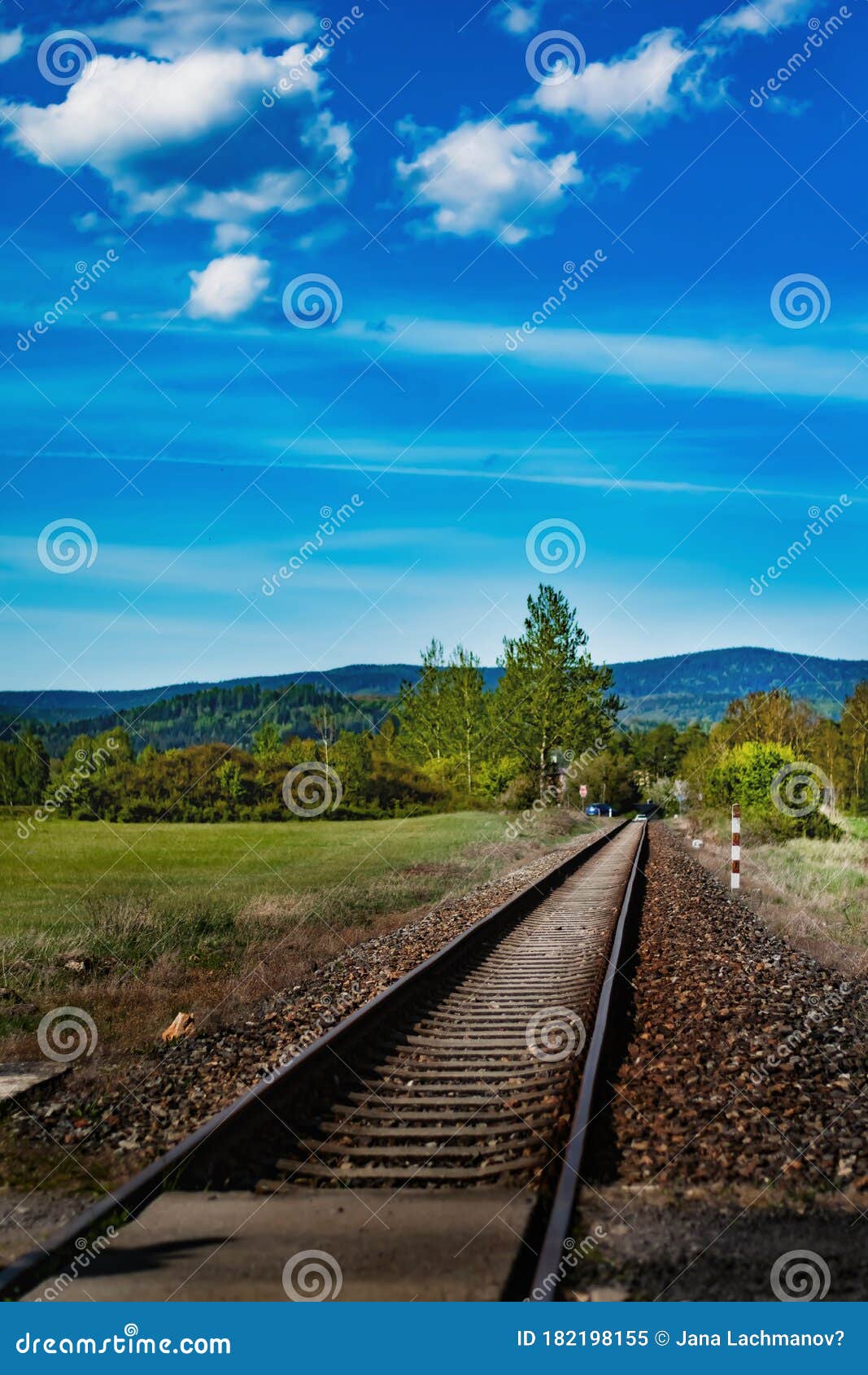 Colorful, Summer Picture of a Train Tracks and Blue Sky. Stock Image ...