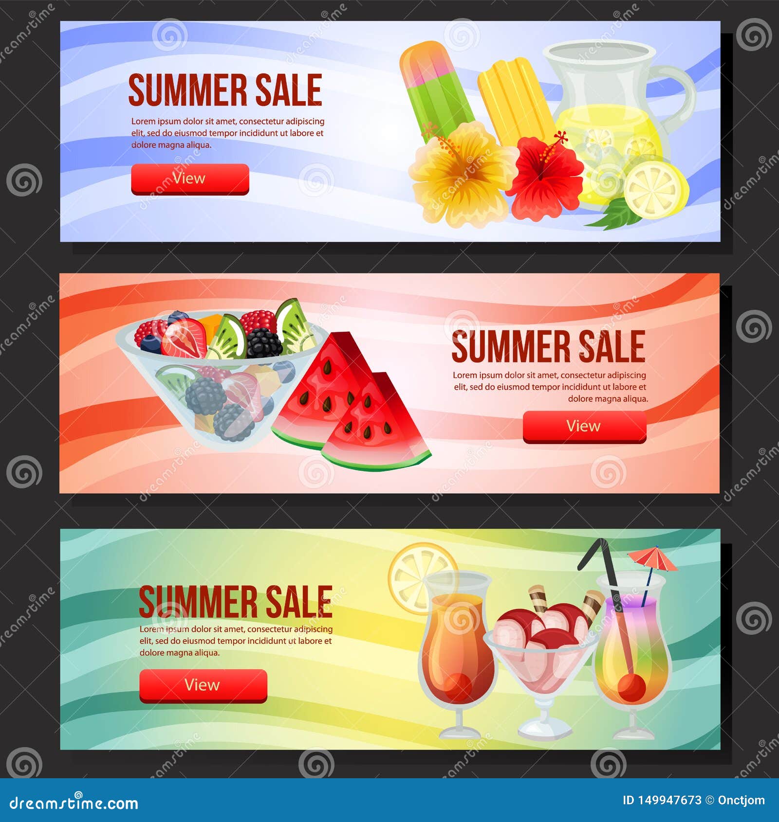 Colorful Summer Sale Banner Web Three with Refreshment Stock Vector ...