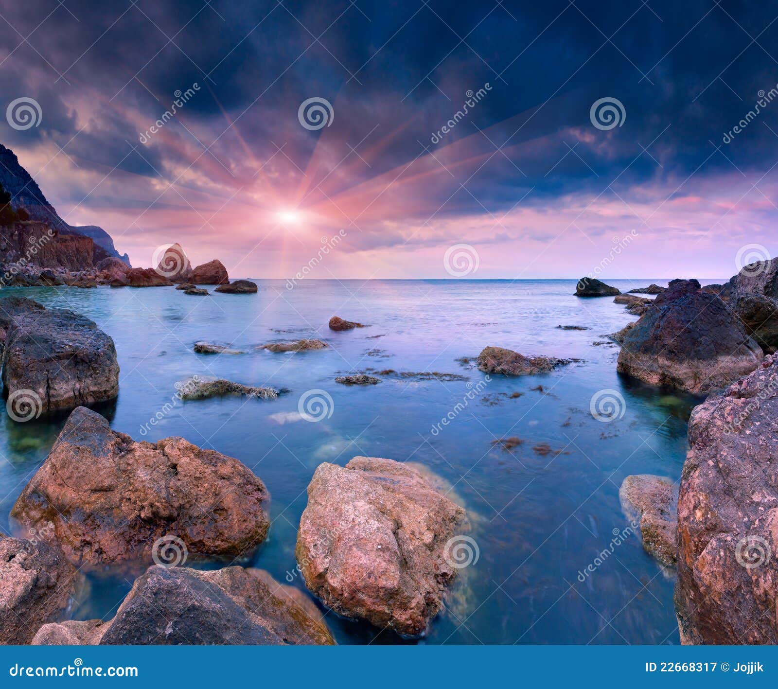 Colorful summer seascape stock image. Image of dawn, boat - 22668317