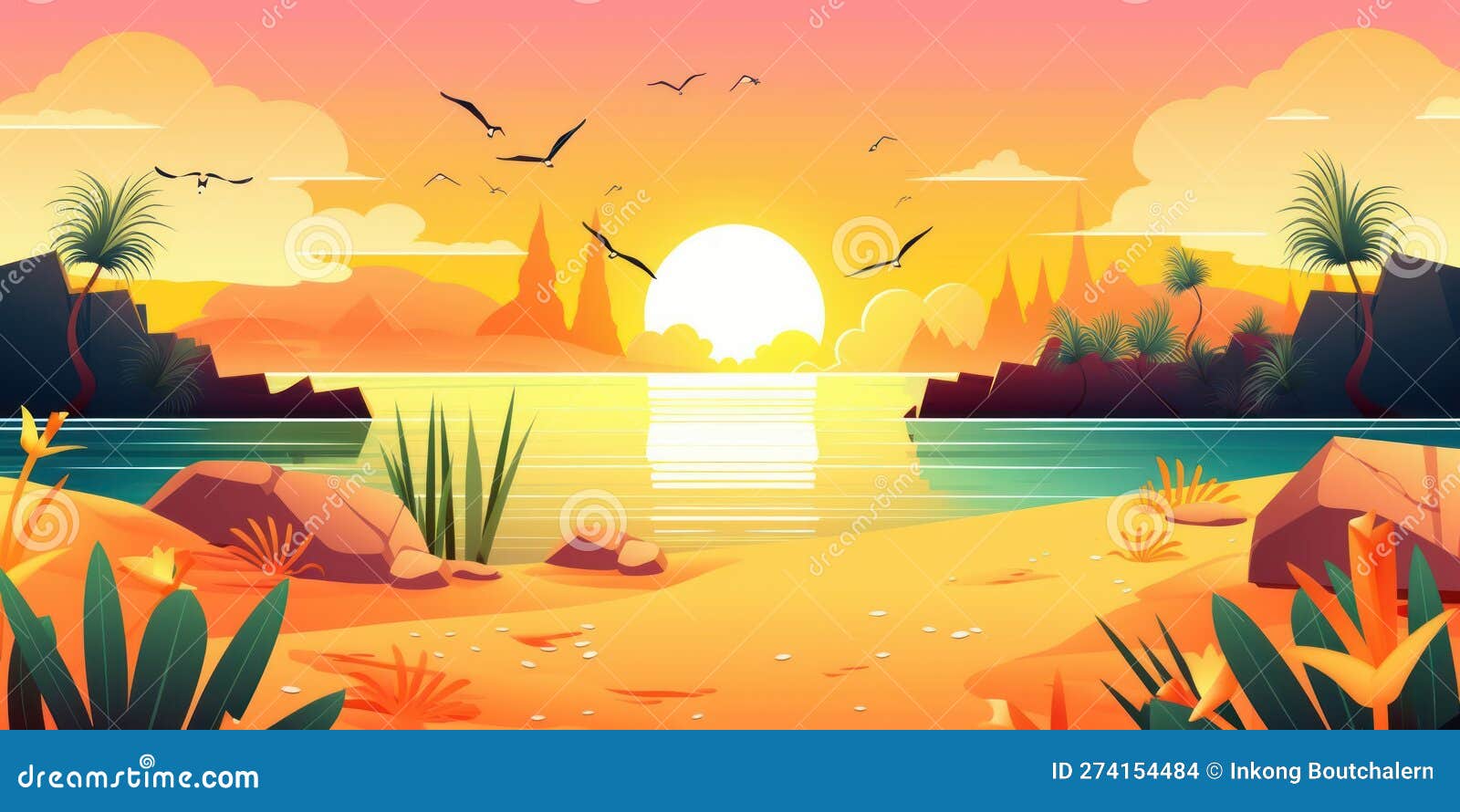 Colorful Summer Time Background with Tropical Lanscape View. Generative ...