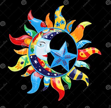 Colorful Sun and Moon stock image. Image of close, star - 18427247