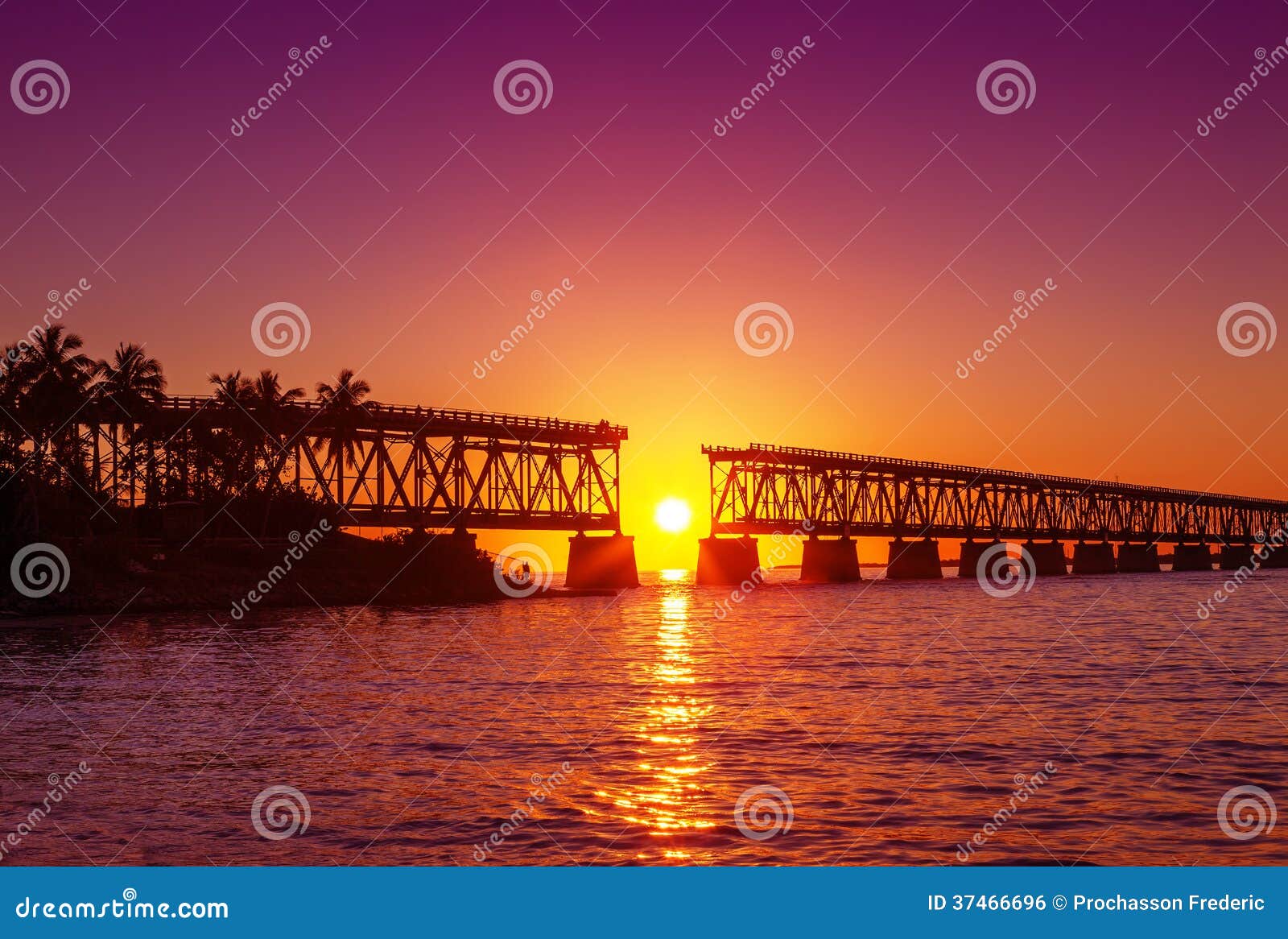 Colorful Sunset at Broken Bridge Stock Photo - Image of copyspace, dusk ...
