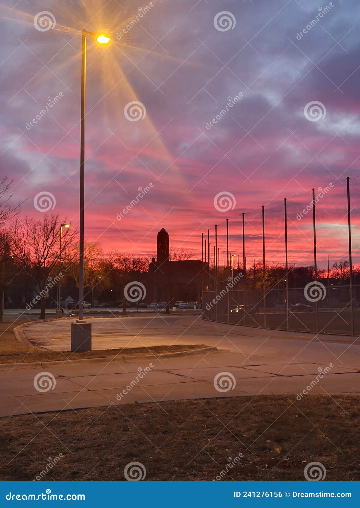 Colorful Sunset by the Football Field Stock Photo - Image of horizon ...