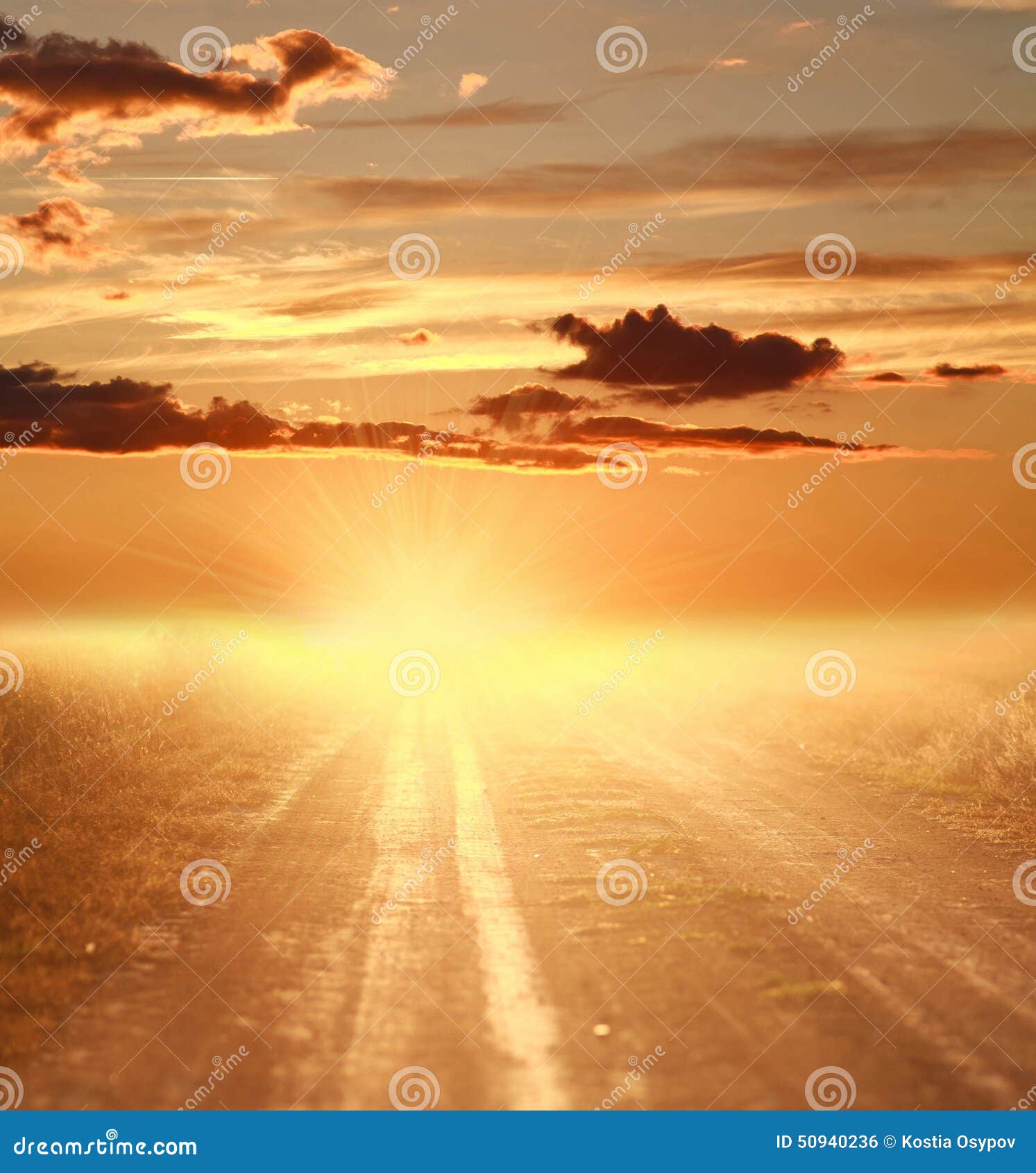 Colorful Sunset Over Country Road on Dramatic Sky Stock Photo - Image ...